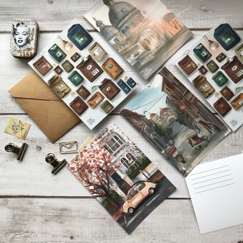 Postcard Mailboxes Art Illustration Card Postcrossing Cute Picture ...