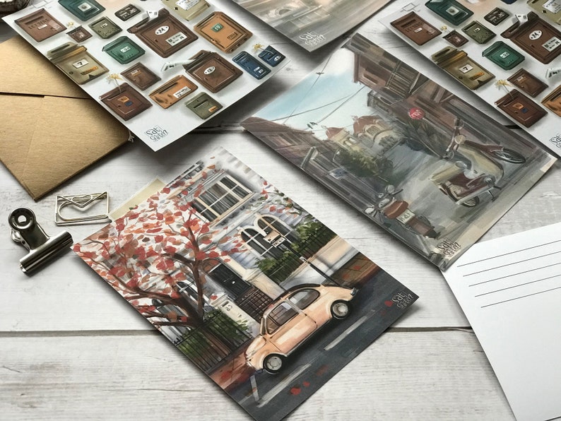 Postcard Retro Car Art Illustration Card Postcrossing Cute Picture ...