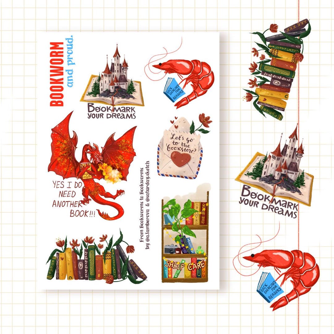 Bookworm Vinyl Sticker Pack – Reading-themed Stickers - Etsy