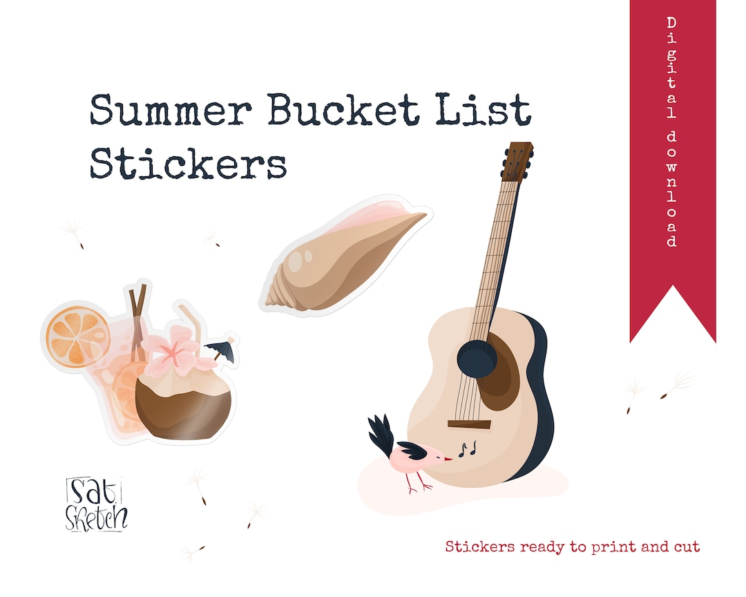 Stickerpack summer Bucket List Digital Files Ready to Print and Cut ...