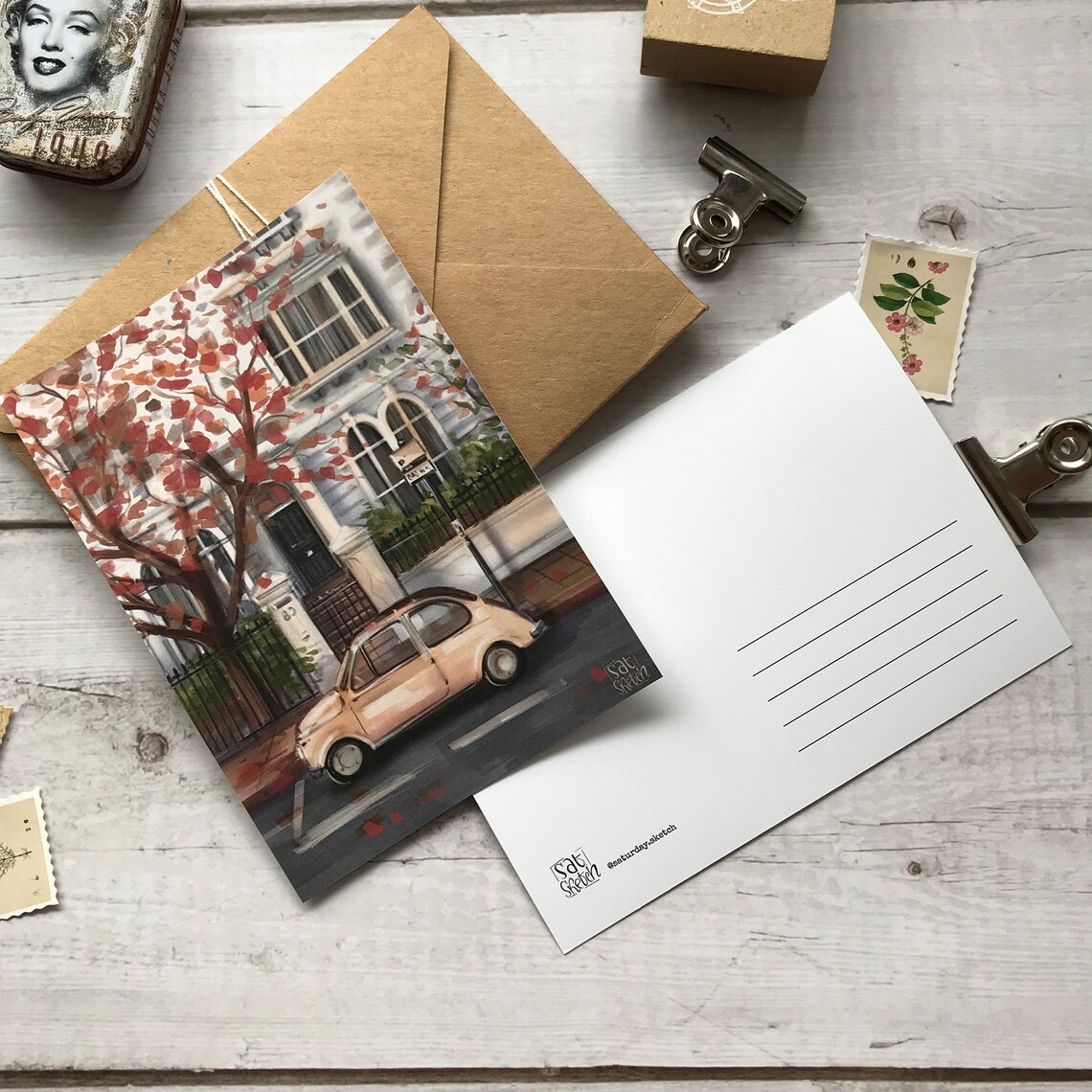 Postcard Retro Car Art Illustration Card Postcrossing Cute - Etsy