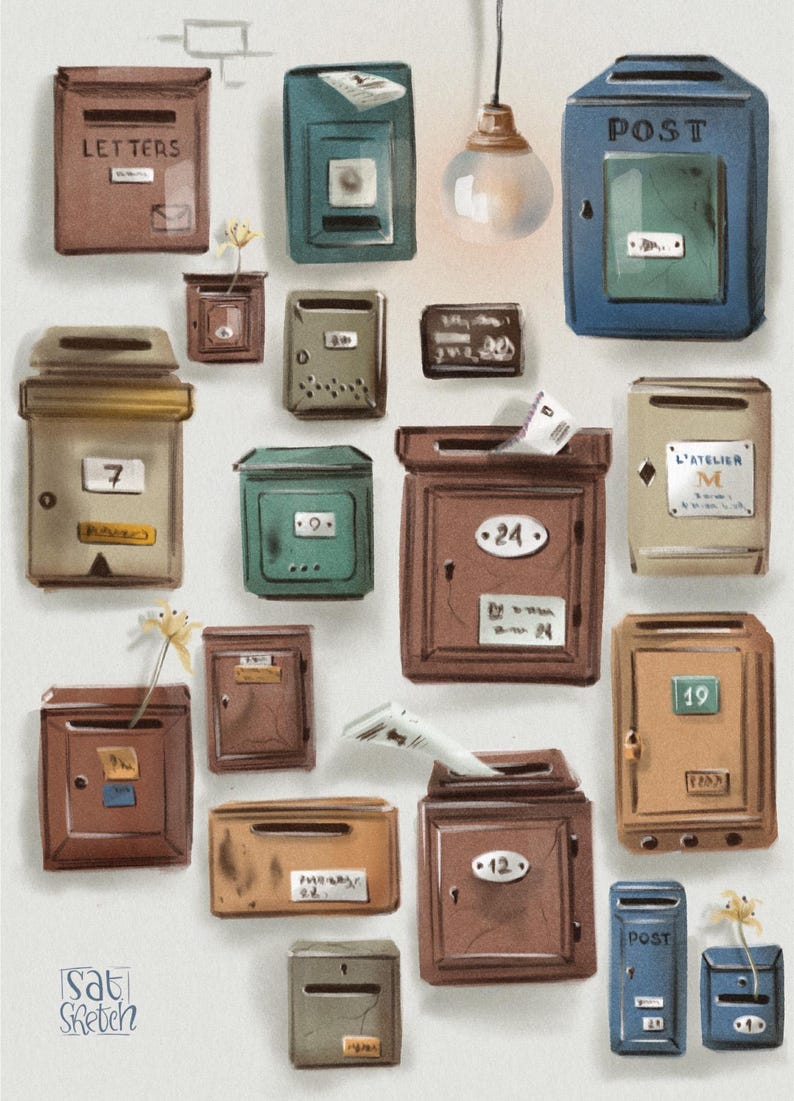 Postcard Mailboxes Art Illustration Card Postcrossing Cute Picture Flower Image Small Gift for ...