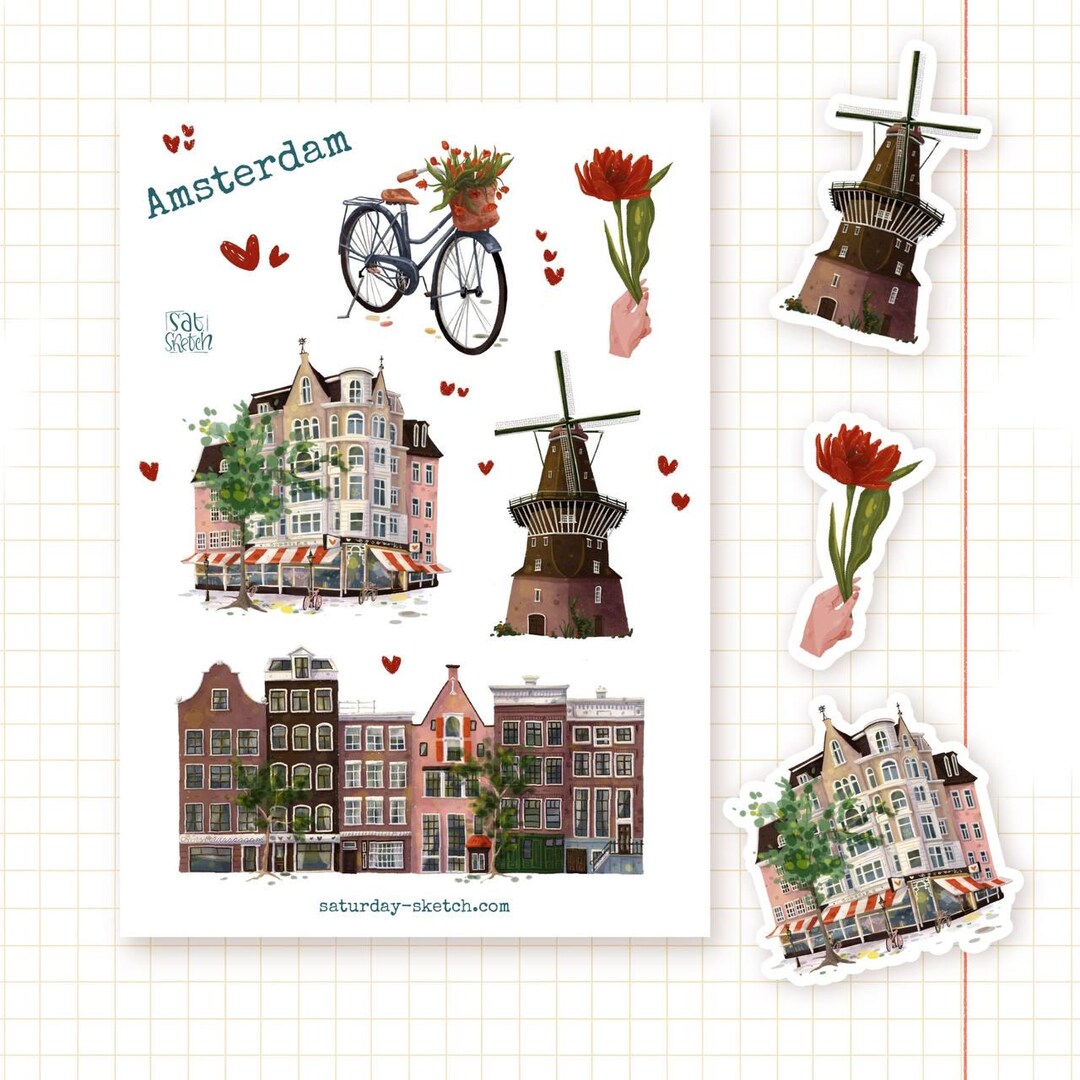 Amsterdam Illustrated Vinyl Sticker Pack, Dutch Travel Souvenir - Etsy