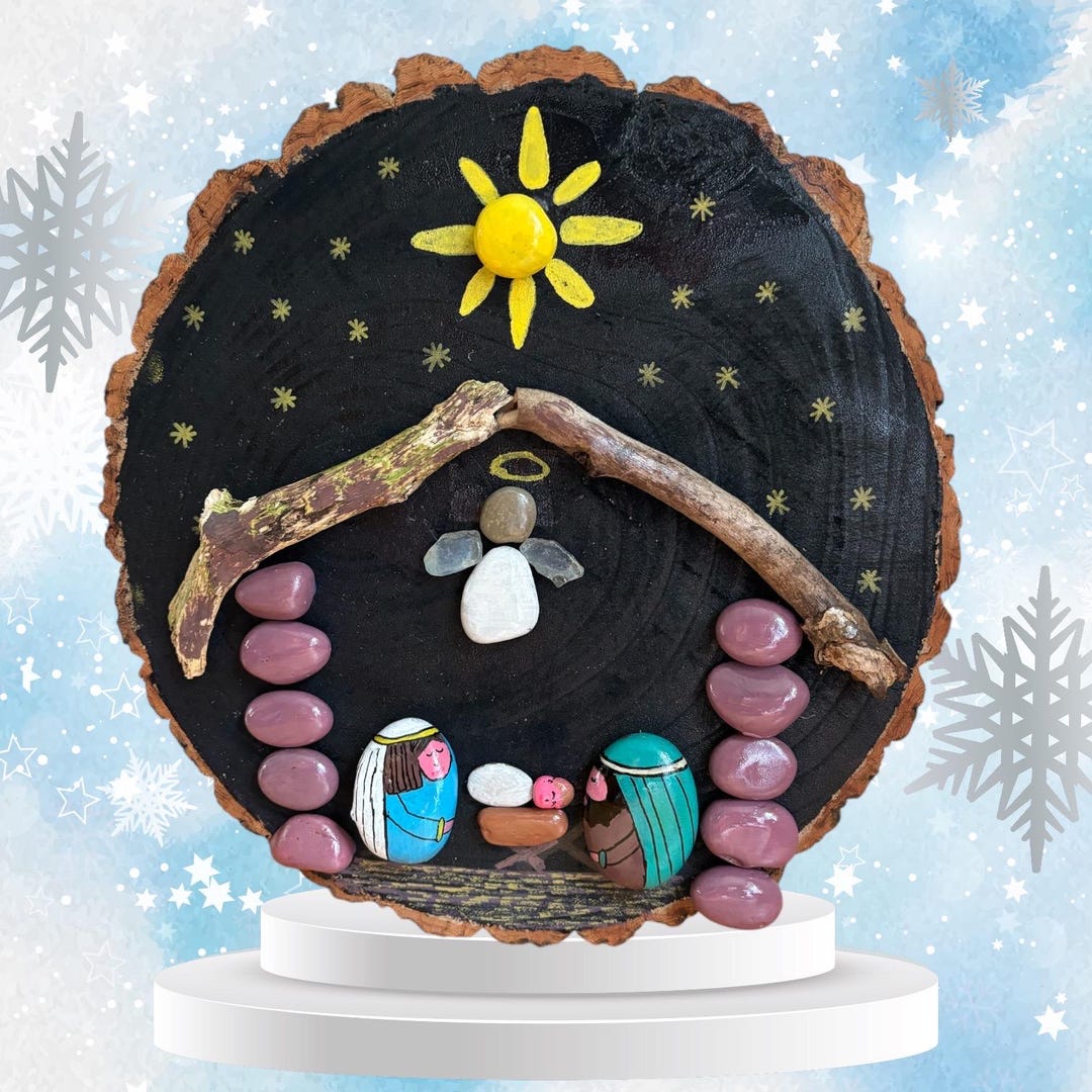 Large Free Standing Pebble Art Nativity Scene - Etsy