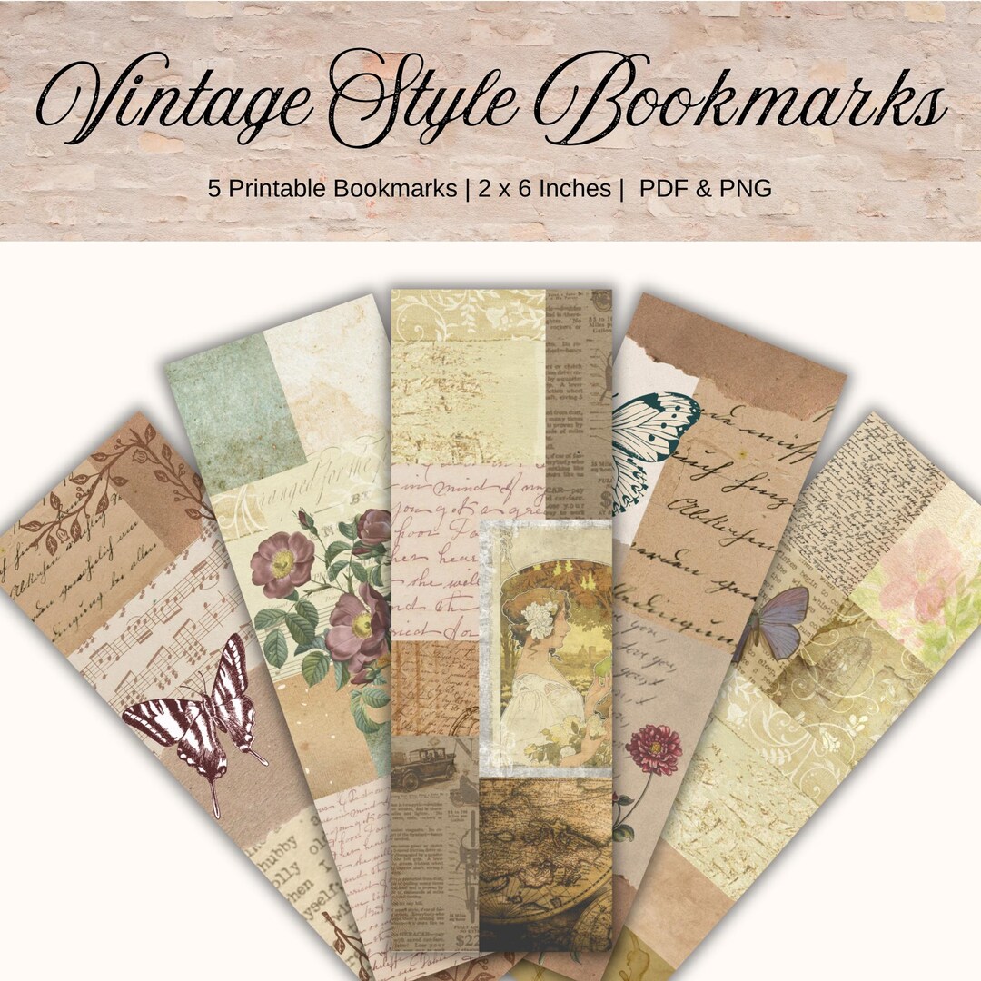 Printable Bookmarks, Set of 5 Vintage Bookmark Bundle - Etsy