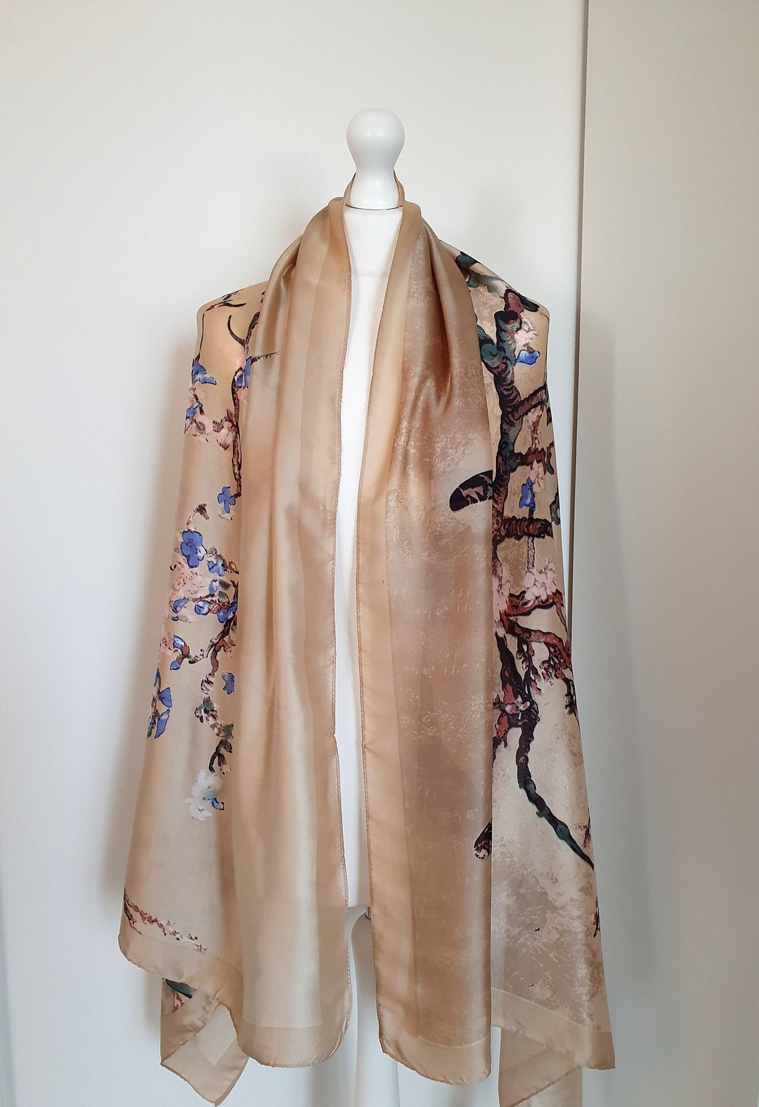 Luxury Silk Scarf, Van Gogh Cream/beige Silk Scarf, Personalised Gift ...