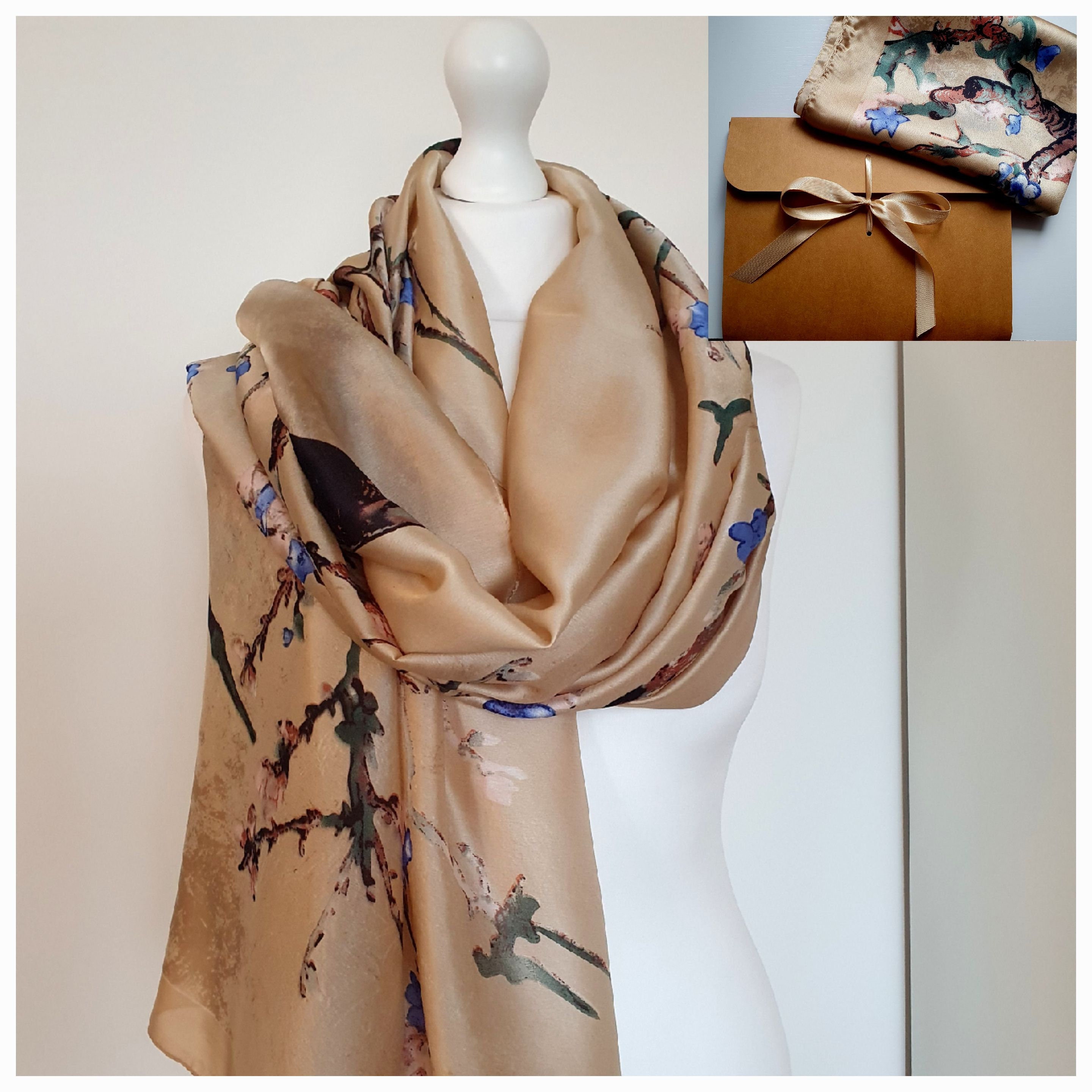 Luxury Silk Scarf, Van Gogh Cream/beige Silk Scarf, Personalised Gift ...