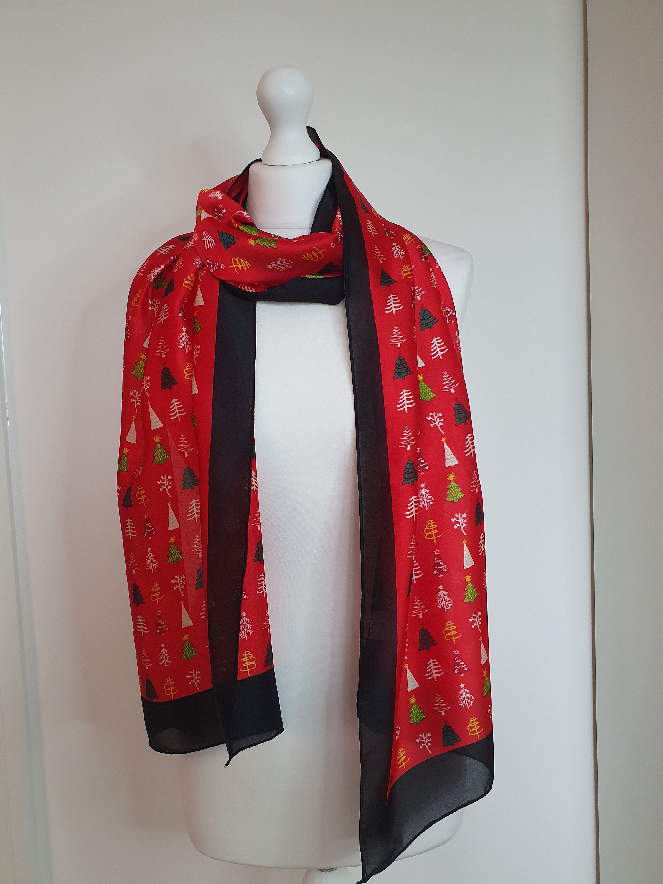 Christmas Tree Print Silk Scarf, Merry Christmas Scarf, Personalised ...