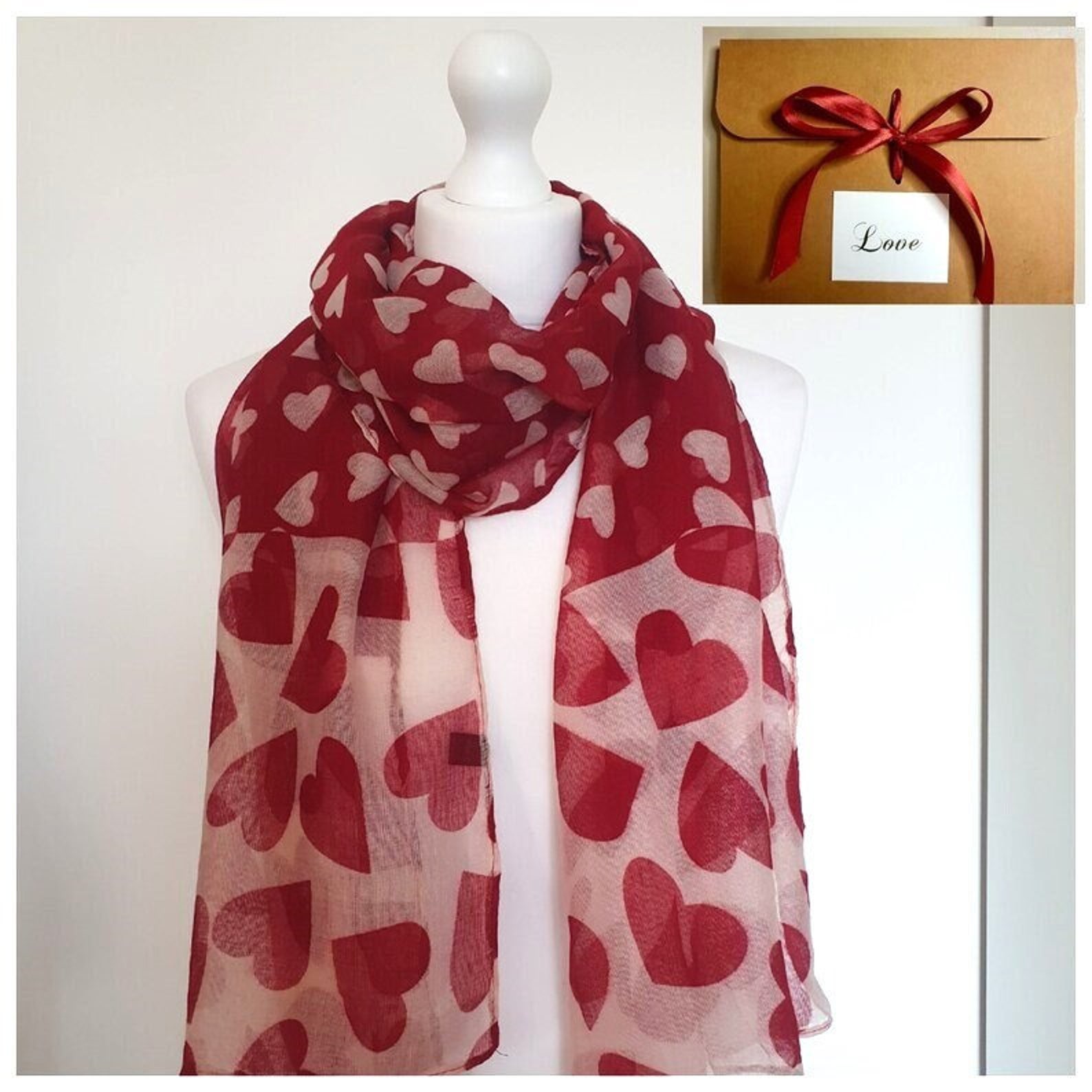 Heart Print Red Scarf, Mother's Day Gift for Her, Gift for Girlfriend ...