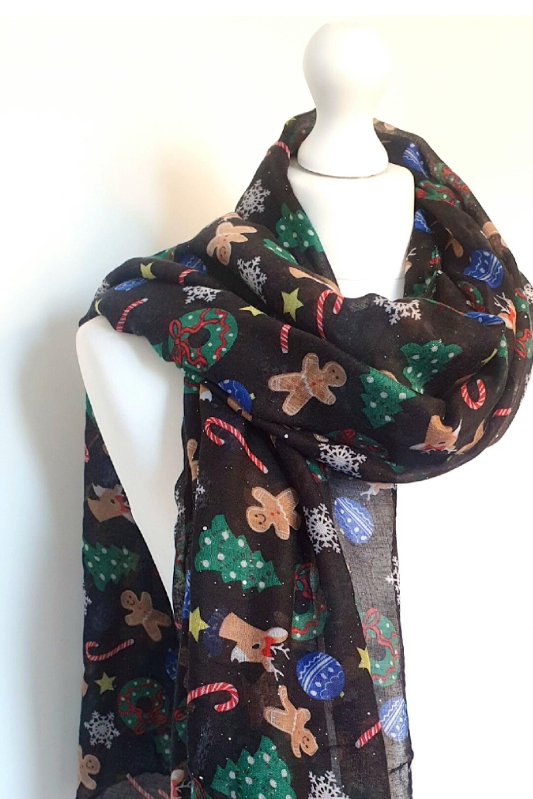 Christmas Scarf, Christmas Gingerbread Print Scarf, Christmas Gift for ...