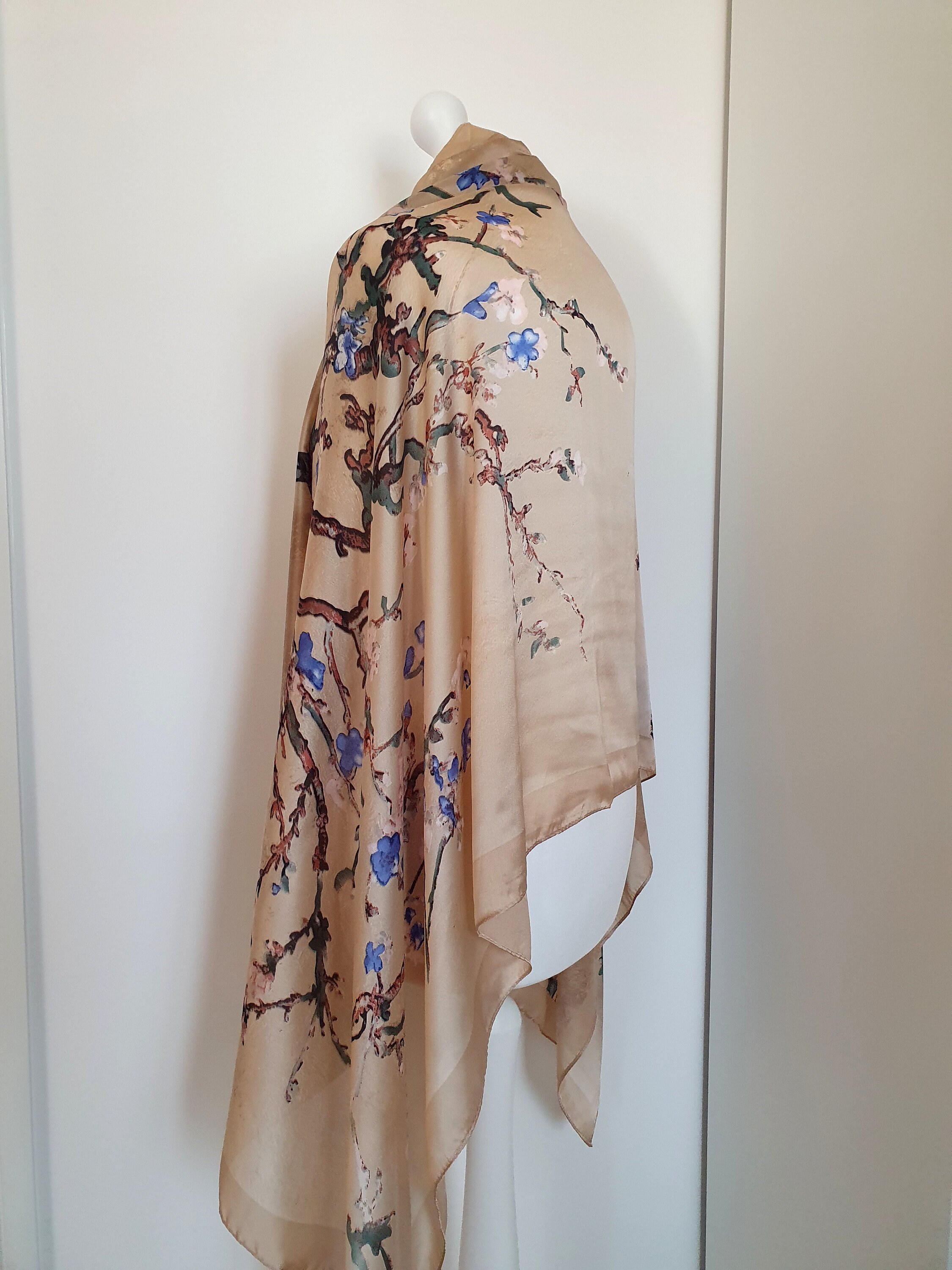 Luxury Silk Scarf, Van Gogh Cream/beige Silk Scarf, Personalised Gift ...