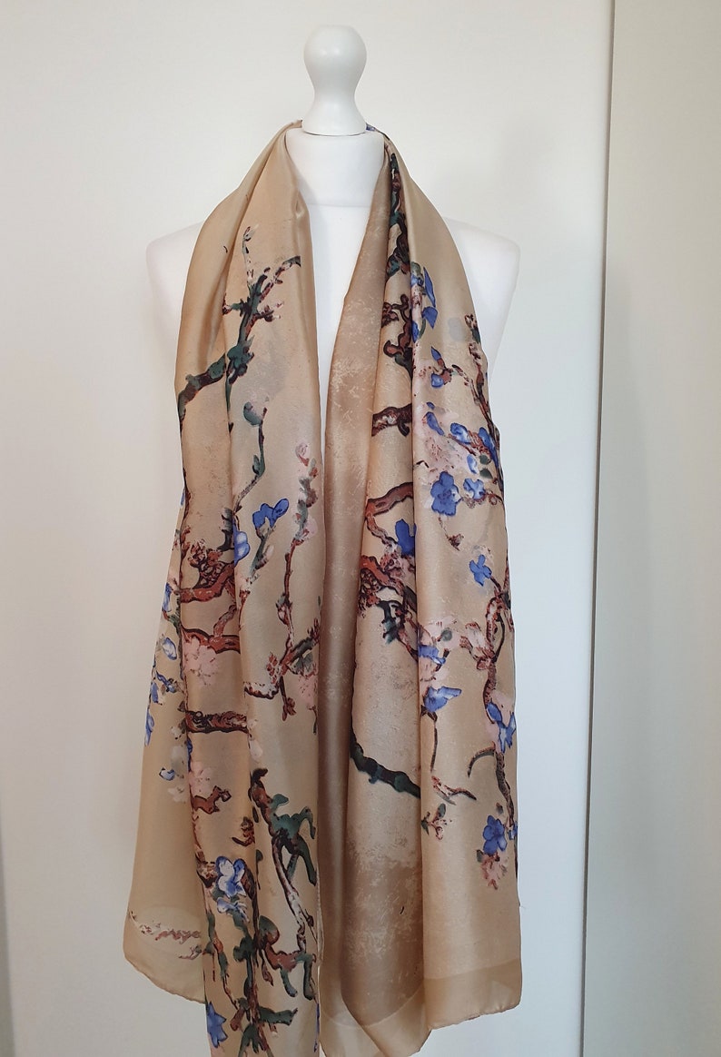 Luxury Silk Scarf, Van Gogh Cream/beige Silk Scarf, Personalised Gift ...