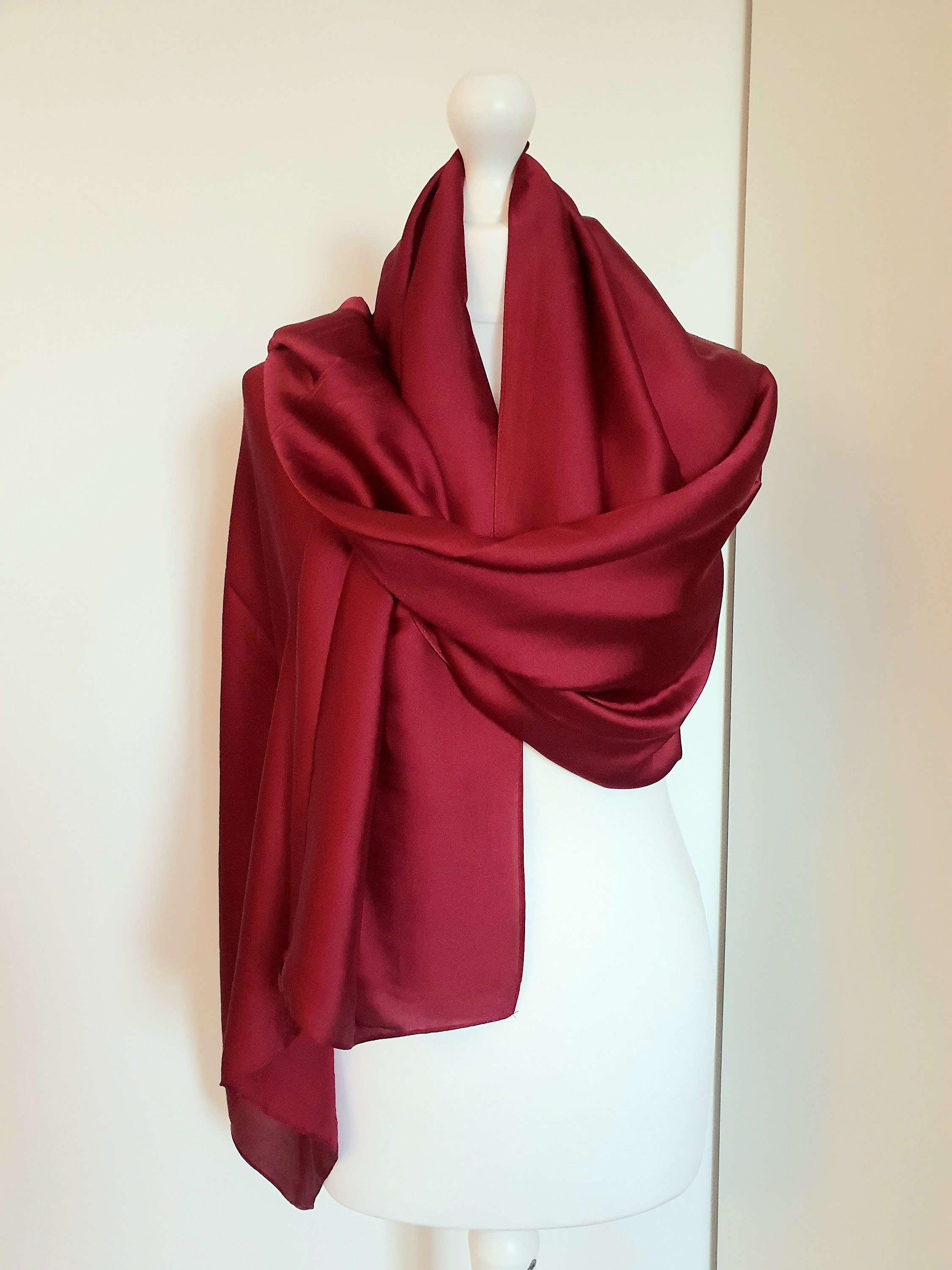 Plain 100% Silk Scarf, Dark Red Soft Silk Scarf, Burgundy Solid Colour ...