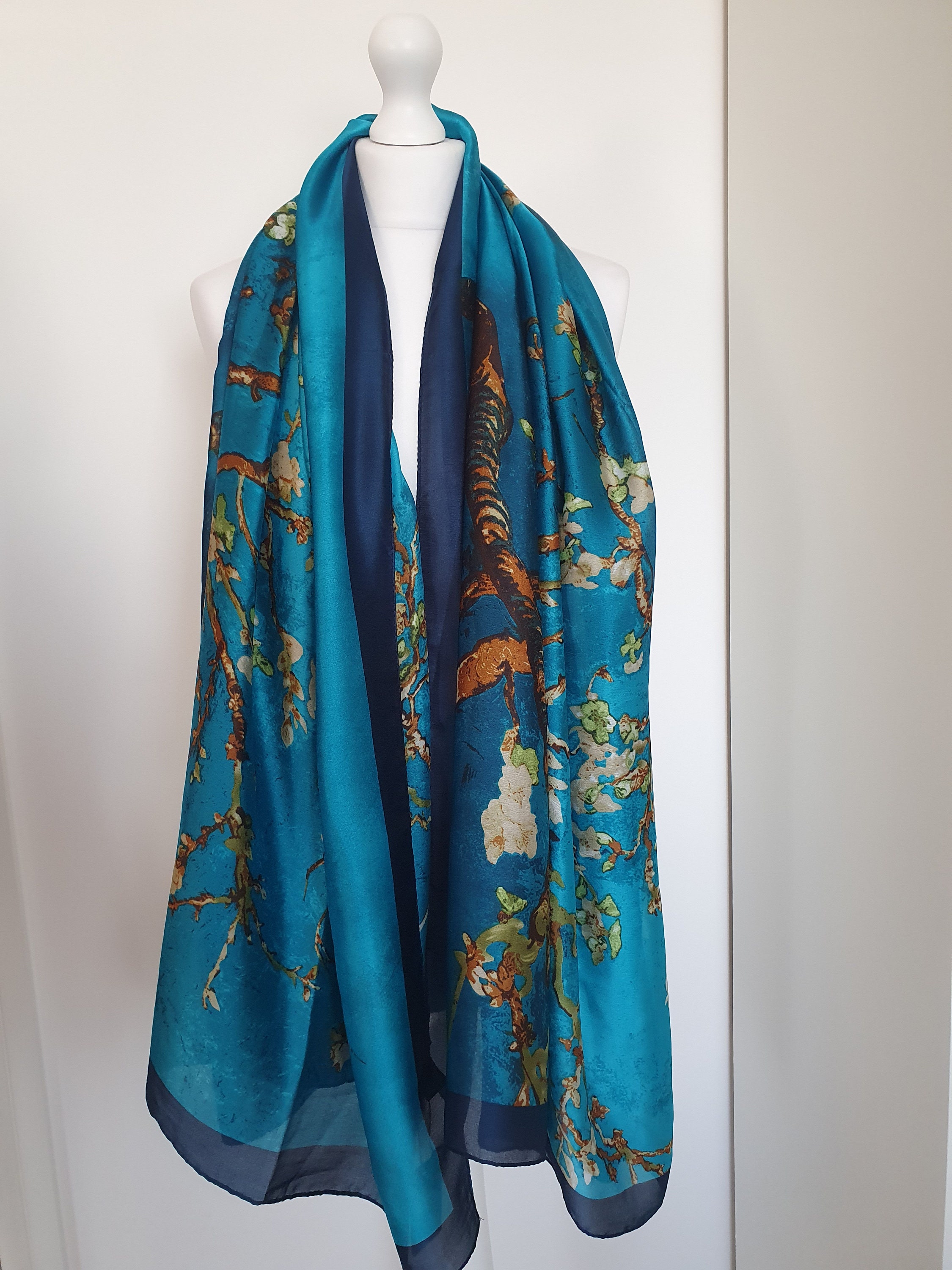 Van Gogh Turquoise Silk Scarf 100% Silk Scarf Personalised - Etsy UK
