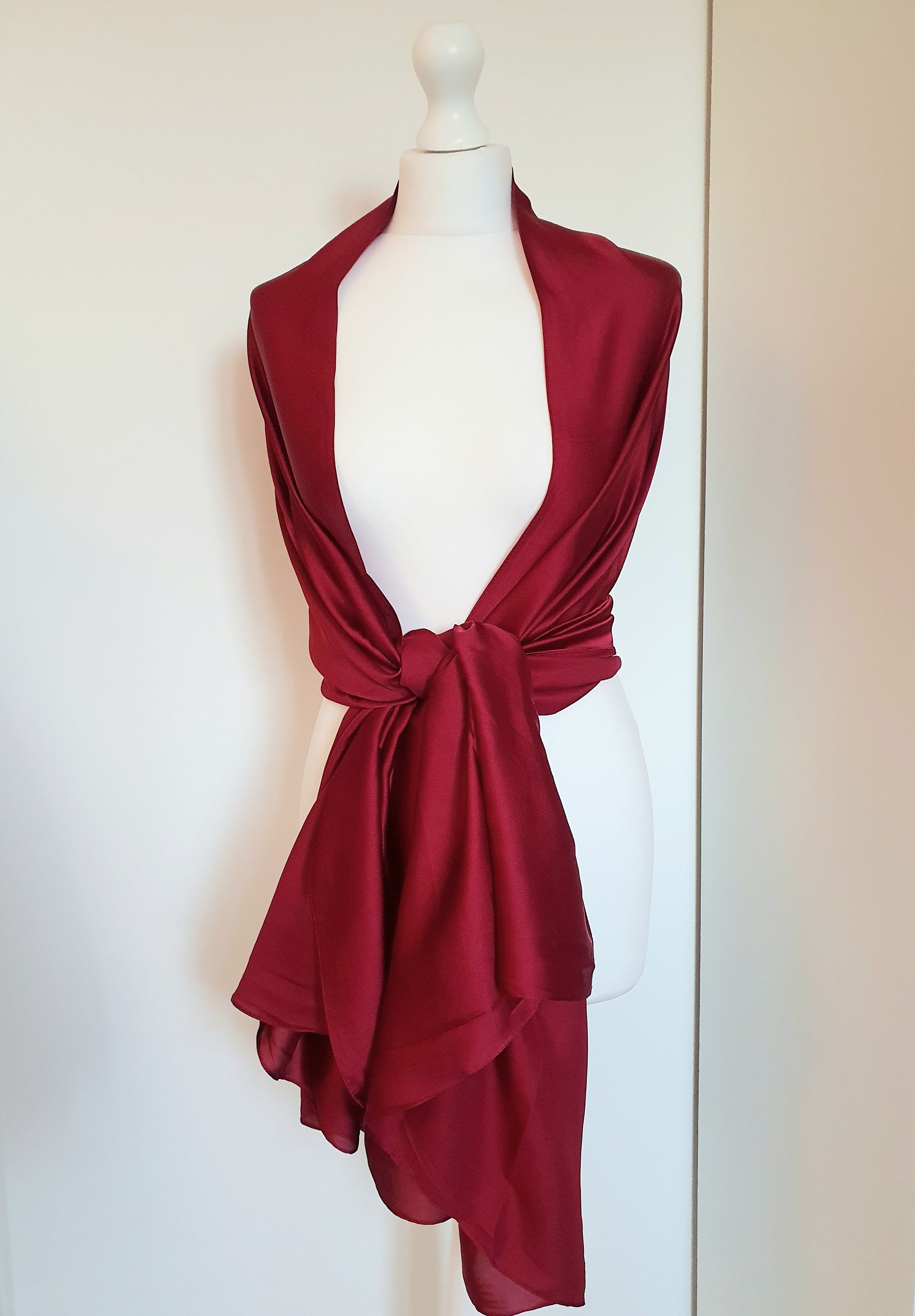 Plain 100% Silk Scarf, Dark Red Soft Silk Scarf, Burgundy Solid Colour ...