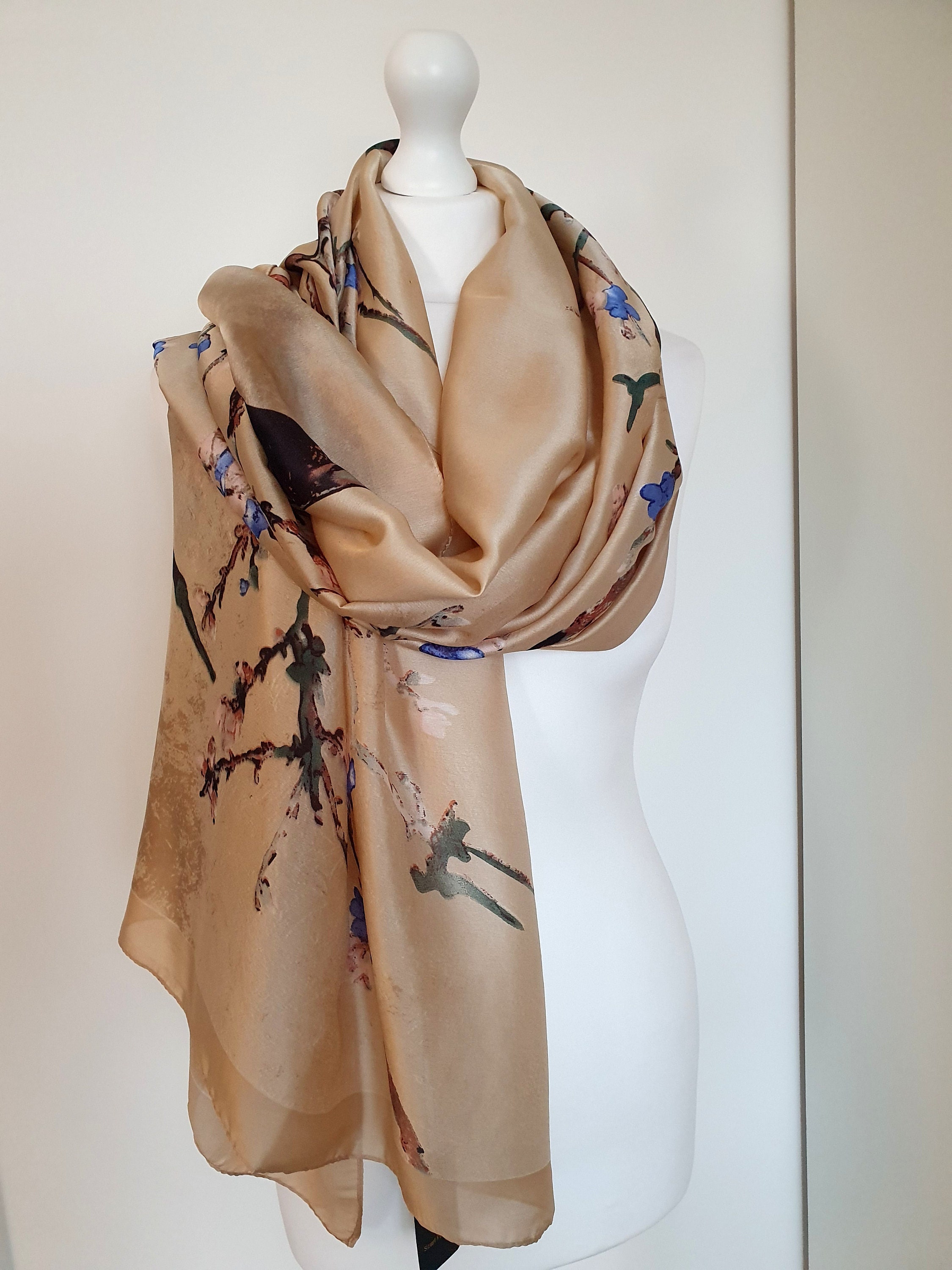 Luxury Silk Scarf, Van Gogh Cream/beige Silk Scarf, Personalised Gift ...