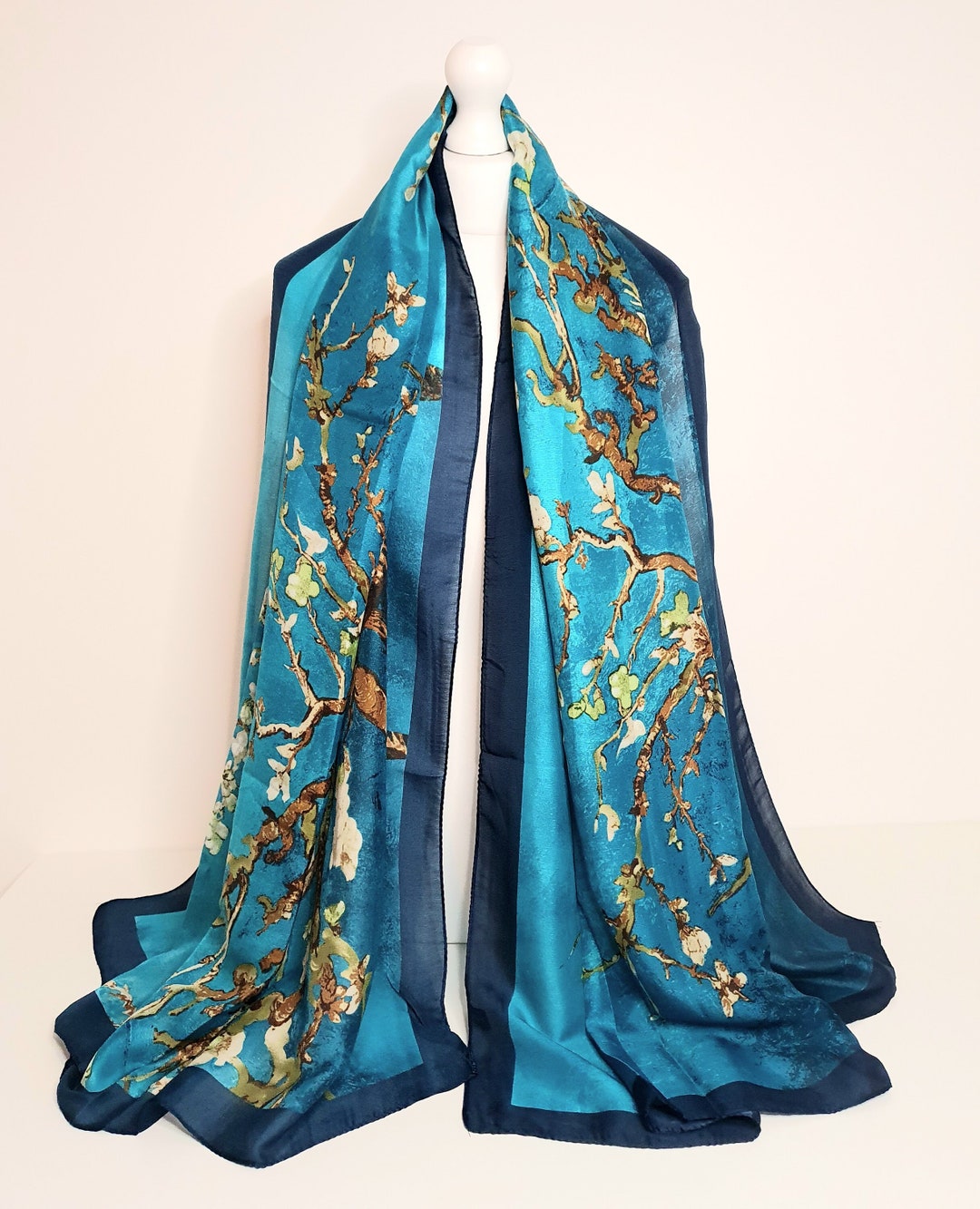 Luxury 100% Silk Scarf, Van Gogh Almond Blossom Silk Scarf Lightweight ...