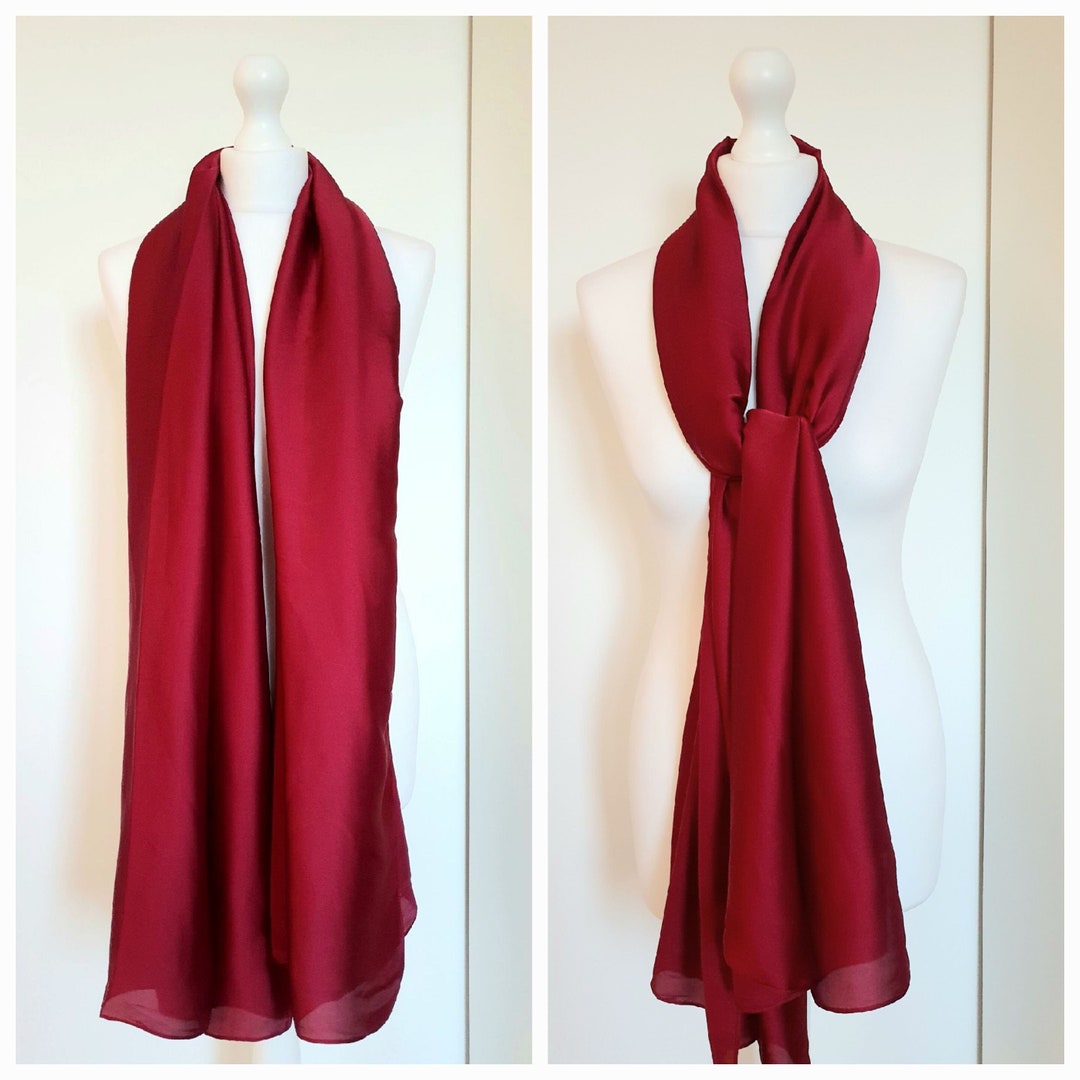 Plain 100% Silk Scarf, Dark Red Soft Silk Scarf, Burgundy Solid Colour ...