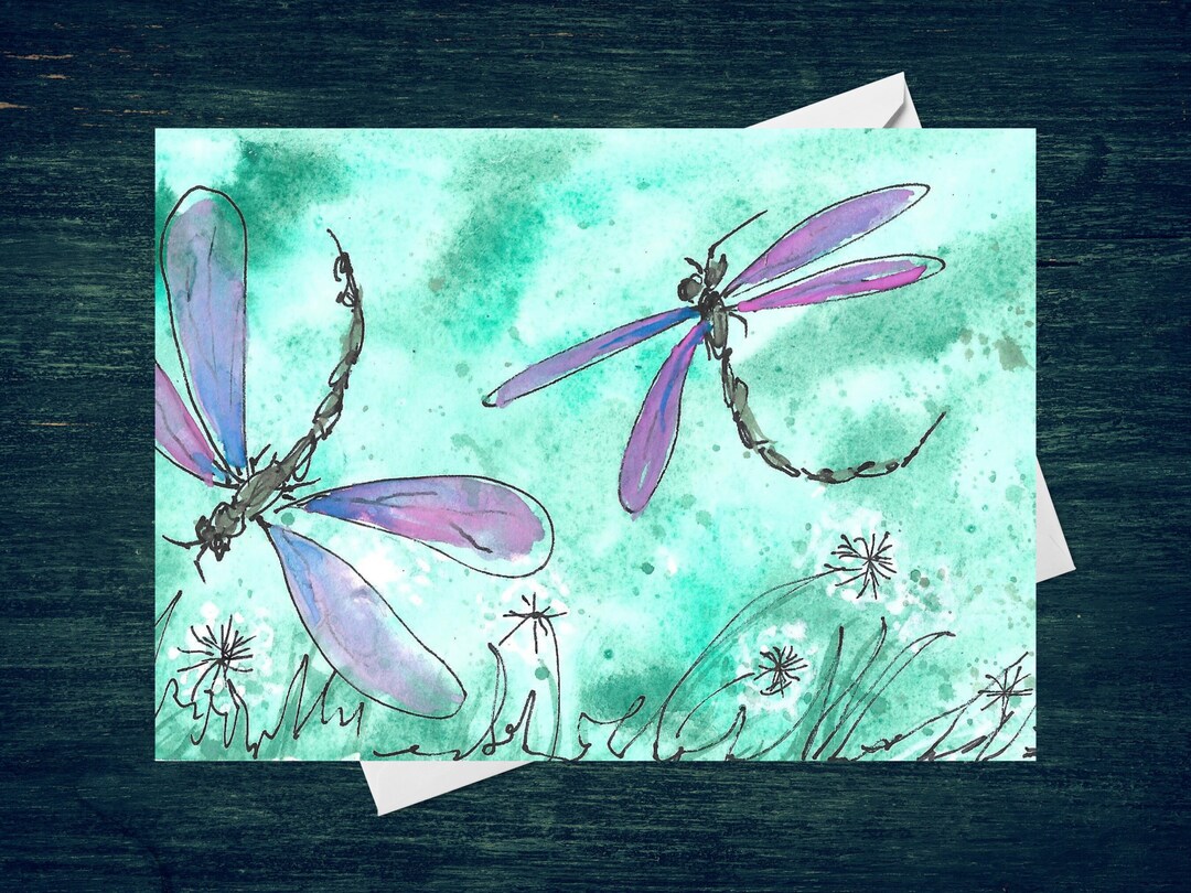Purple-winged Dragonflies Greeting Card 7x5 Blank - Etsy
