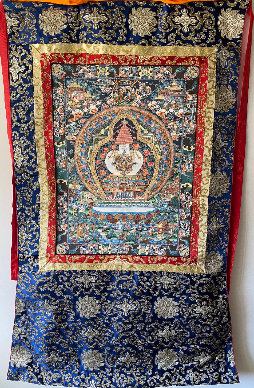 Gold Painted Swayambhunath Stupa Thangka Painting on Brocade - Etsy