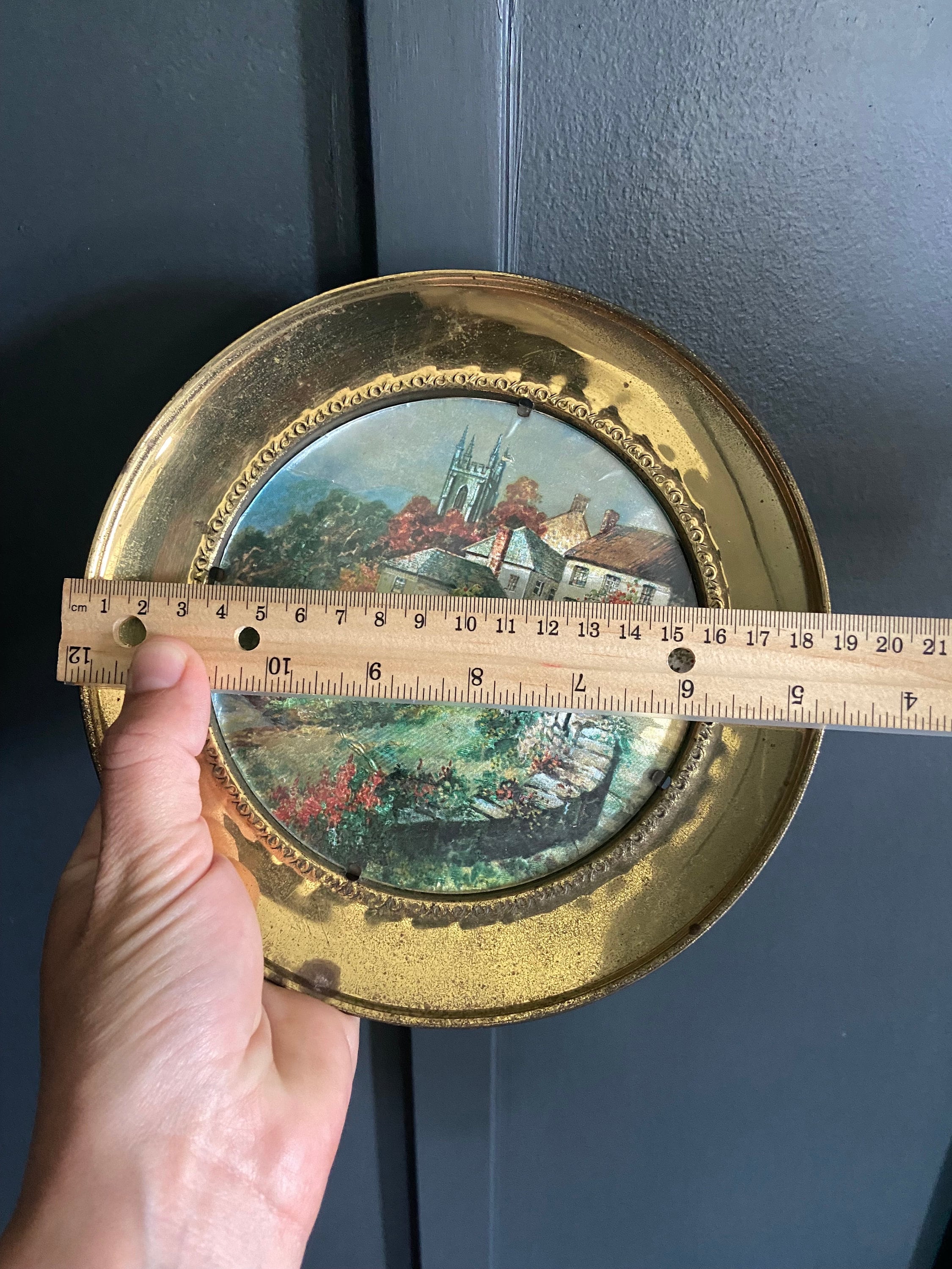 Vintage Brass Circle Foil Art Plate - Etsy