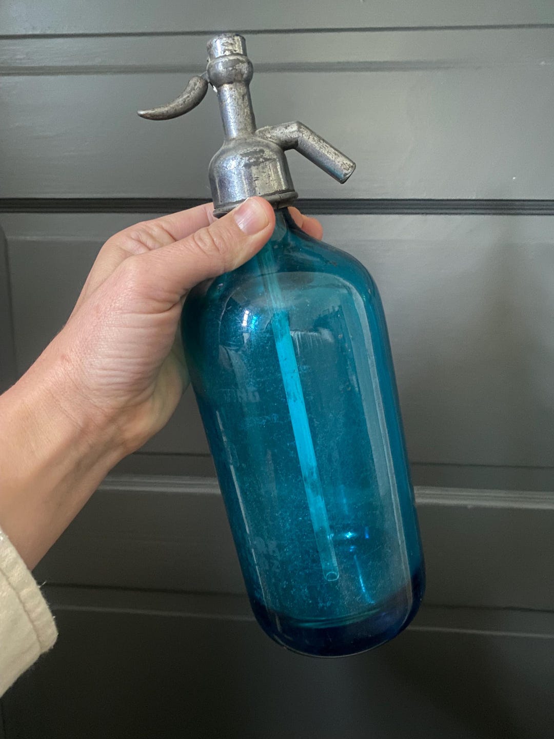 Vintage Blue Glass Seltzer Bottle - Etsy