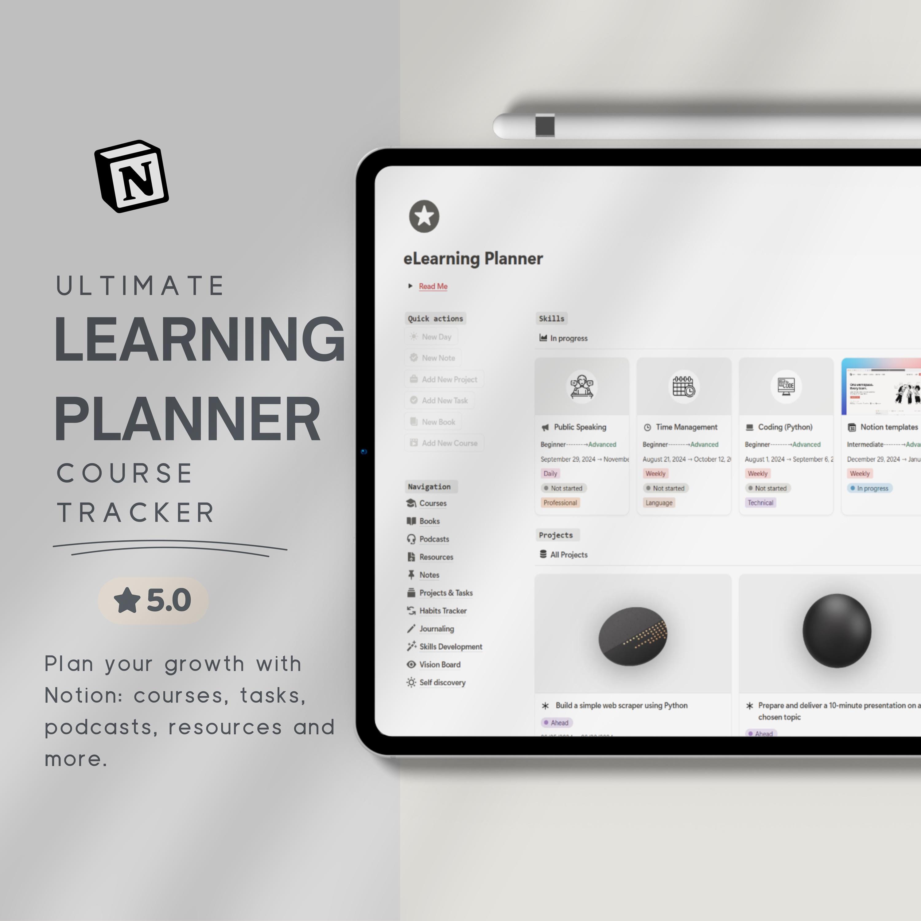 Learning Notion Template Online Course Tracker All-in-one Self Growth ...