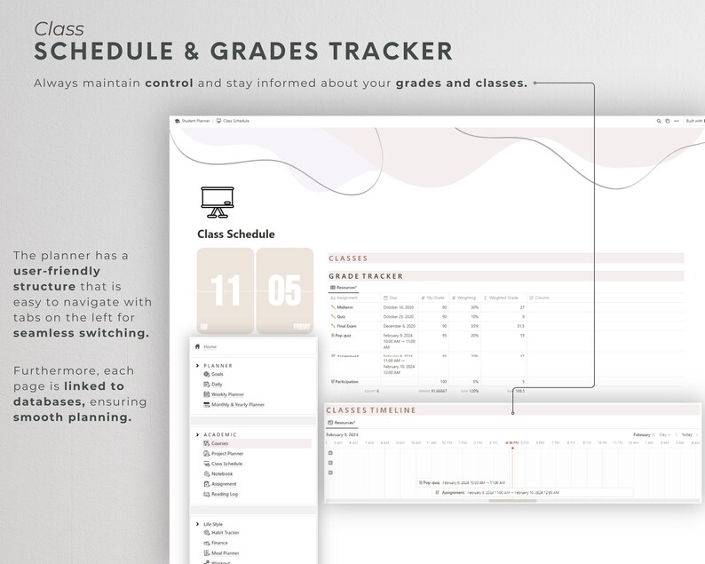 Academic Planner Notion Template University Student Planner College ...