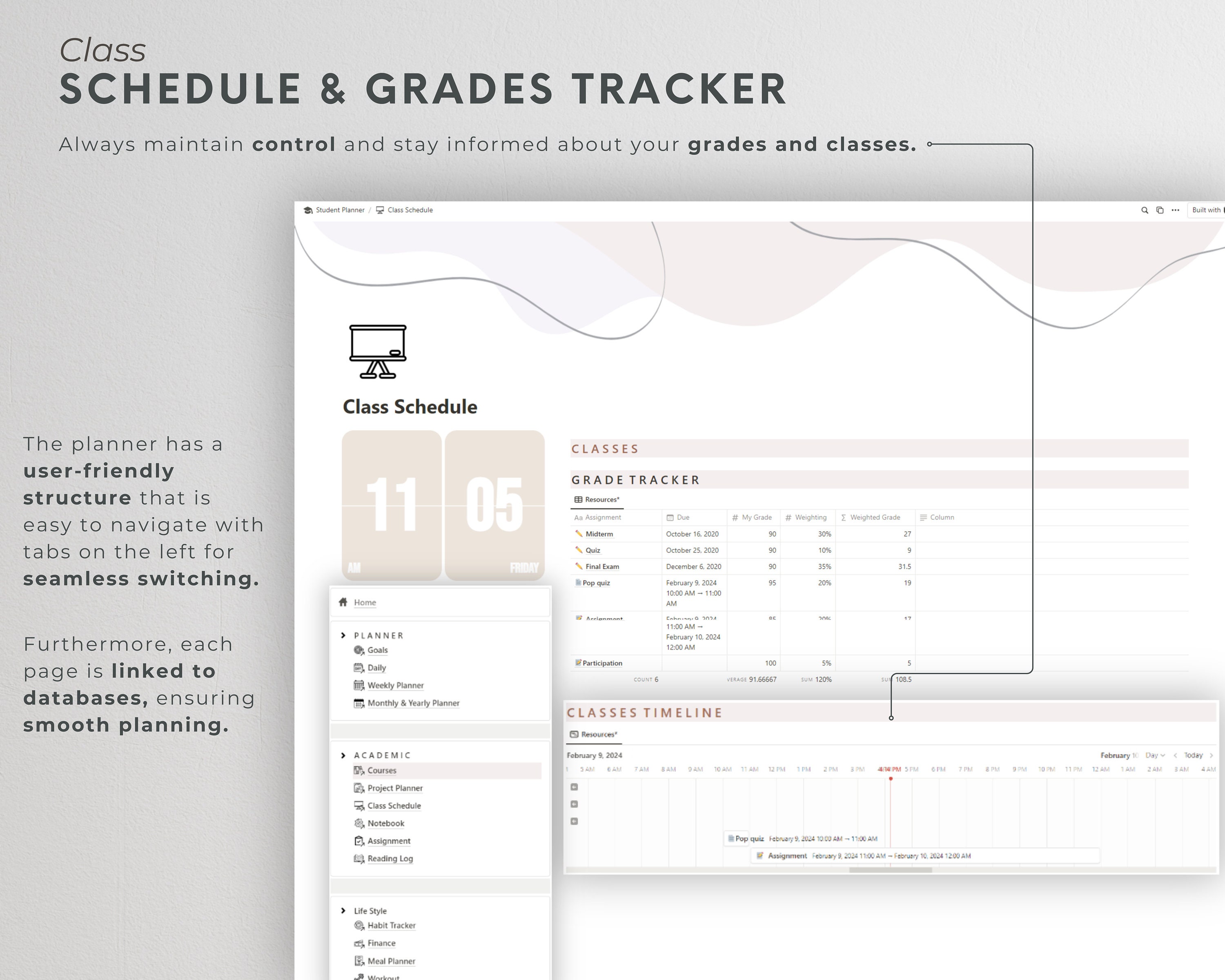 Academic Planner Notion Template University Student Planner College ...