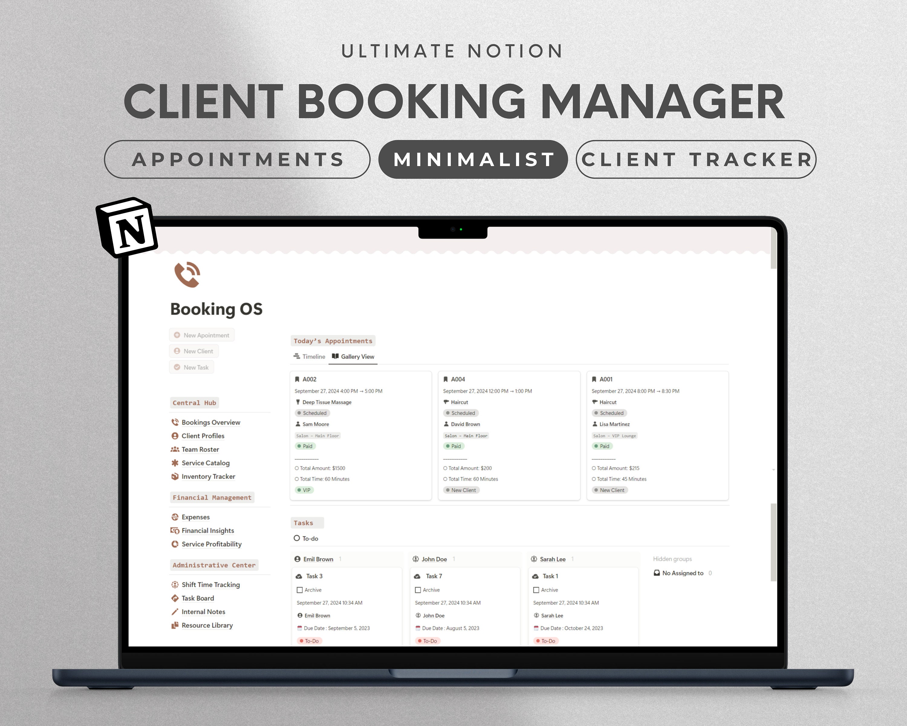 Client Booking Manager Notion Template Salon Client Appointment Booking Small Business Booking ...