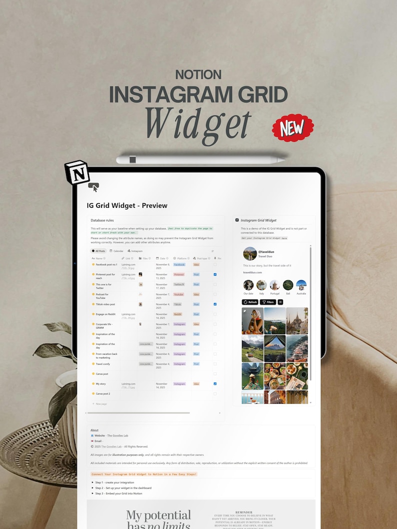 Notion Instagram Grid Widget for Social Media Managers - Etsy