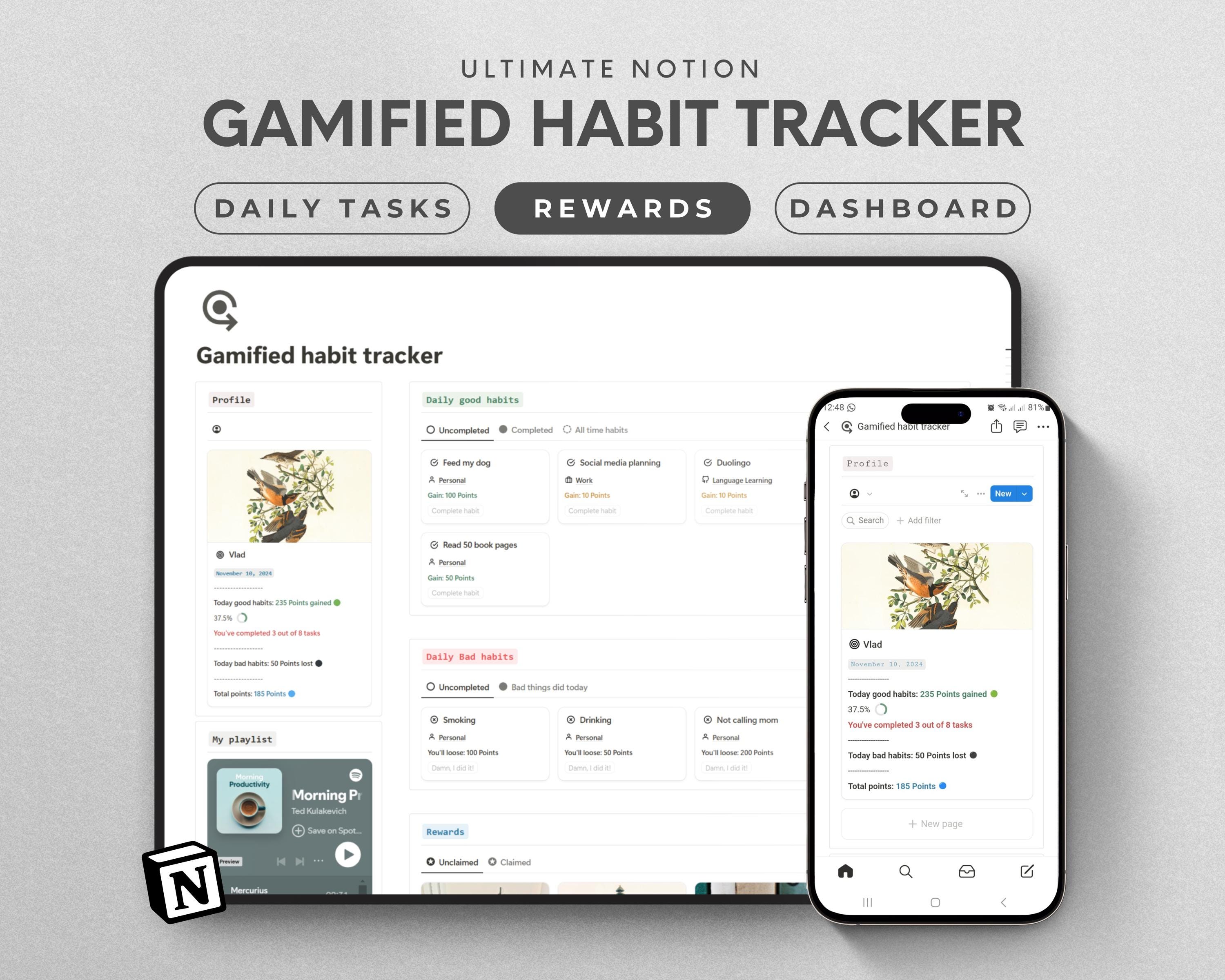 Notion Habit Tracker Digital Gamified Template Productivity Planner ...