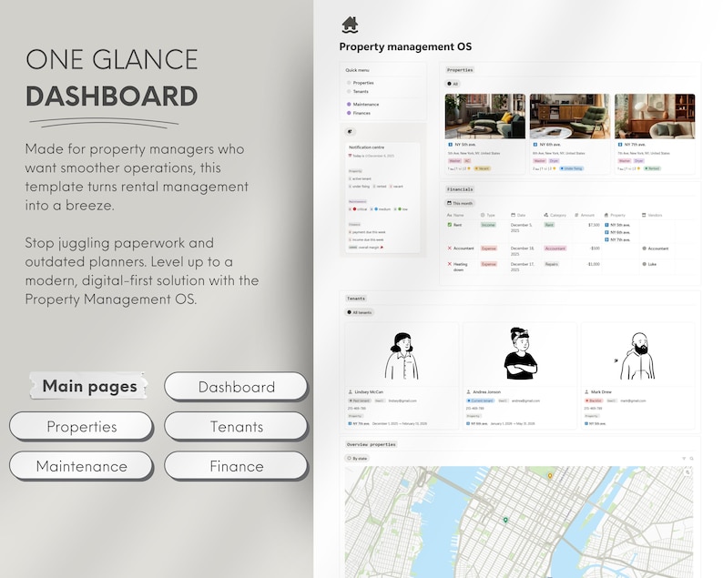 Notion Property Management Template | Real Estate Tracker, Tenant and ...