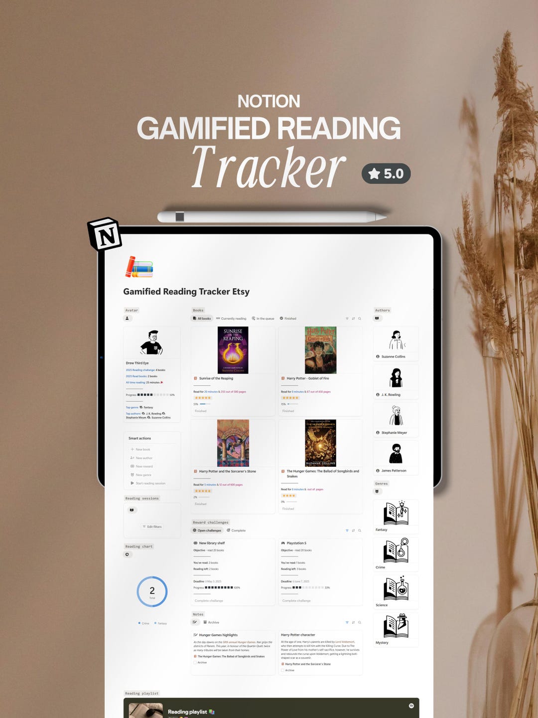 Gamified Book Reading Tracker: Notion Template, Digital Book Journal ...