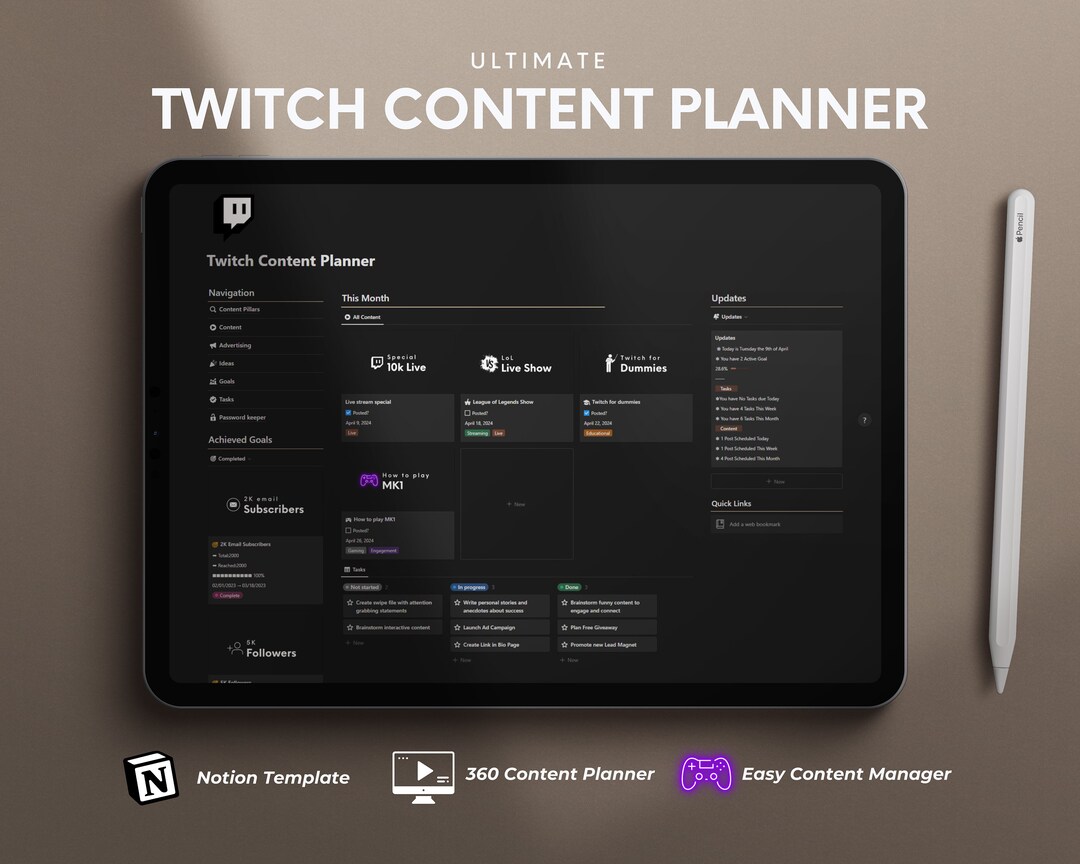 Vtuber Schedule Notion Planner Twitch Content Planner Stream Schedule ...