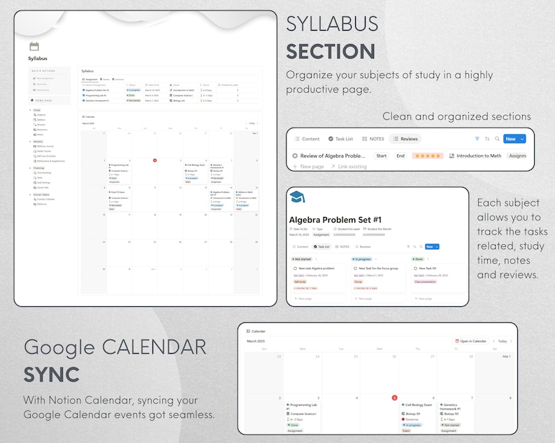Notion Template Student Master Planner Study Hub Student Content Creator Calendar Student Habit ...