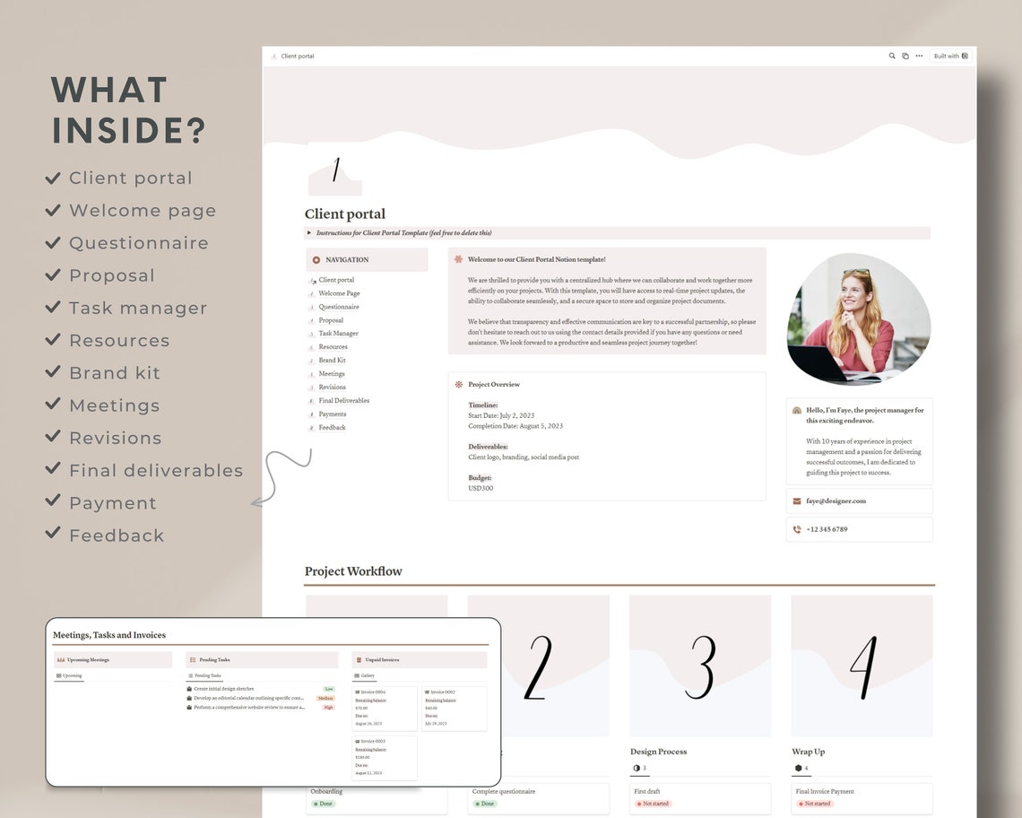 Client Portal Notion Template Project Management Dashboard Freelancer ...