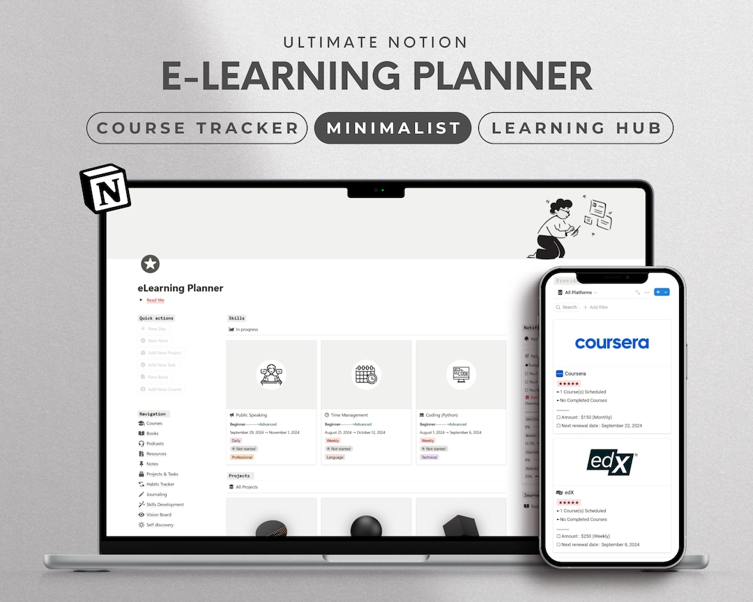 Learning Notion Template Online Course Tracker All-in-one Self Growth Tracker Podcast Tracker ...
