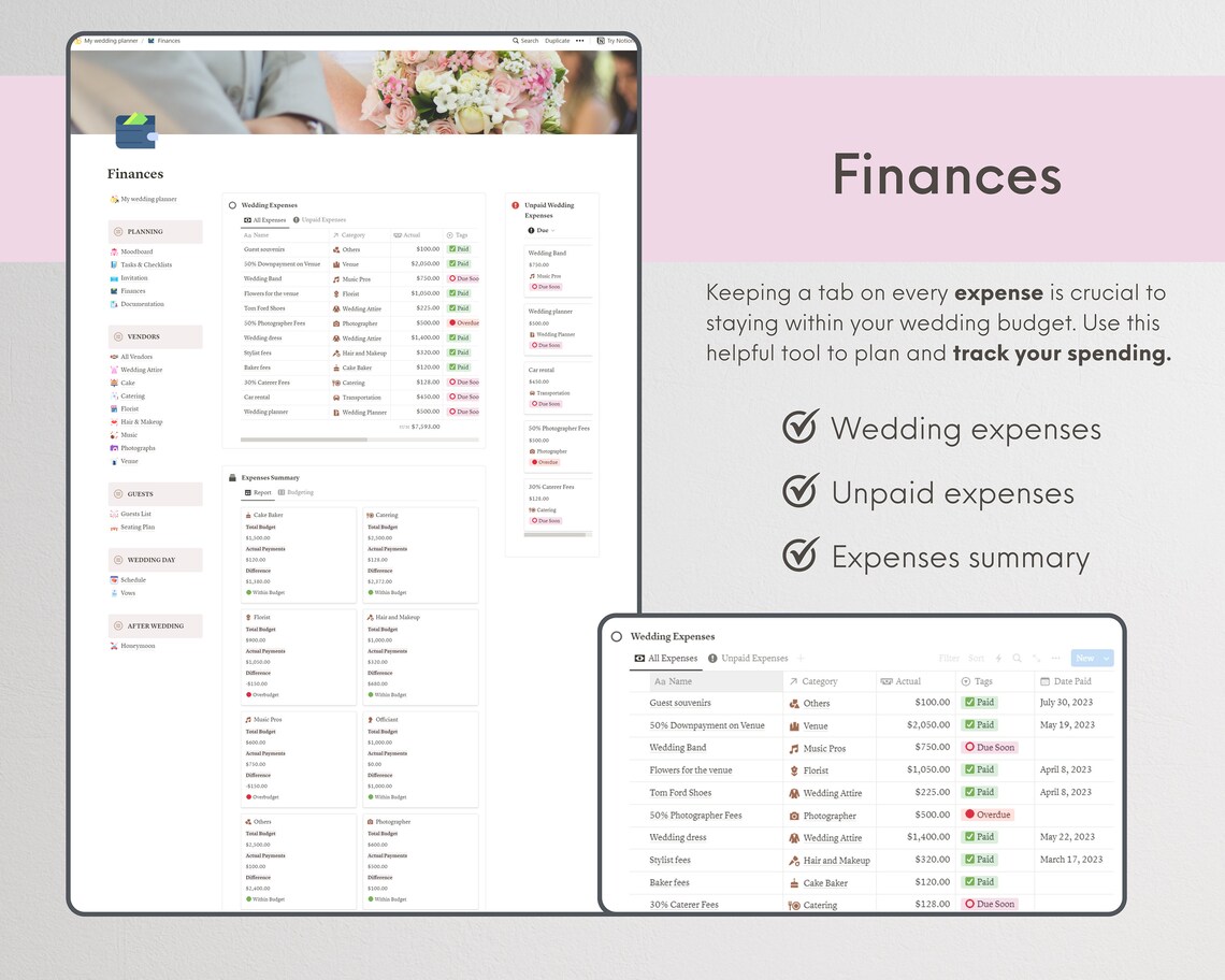 Wedding Planner Notion Template Wedding Program Planner Wedding ...