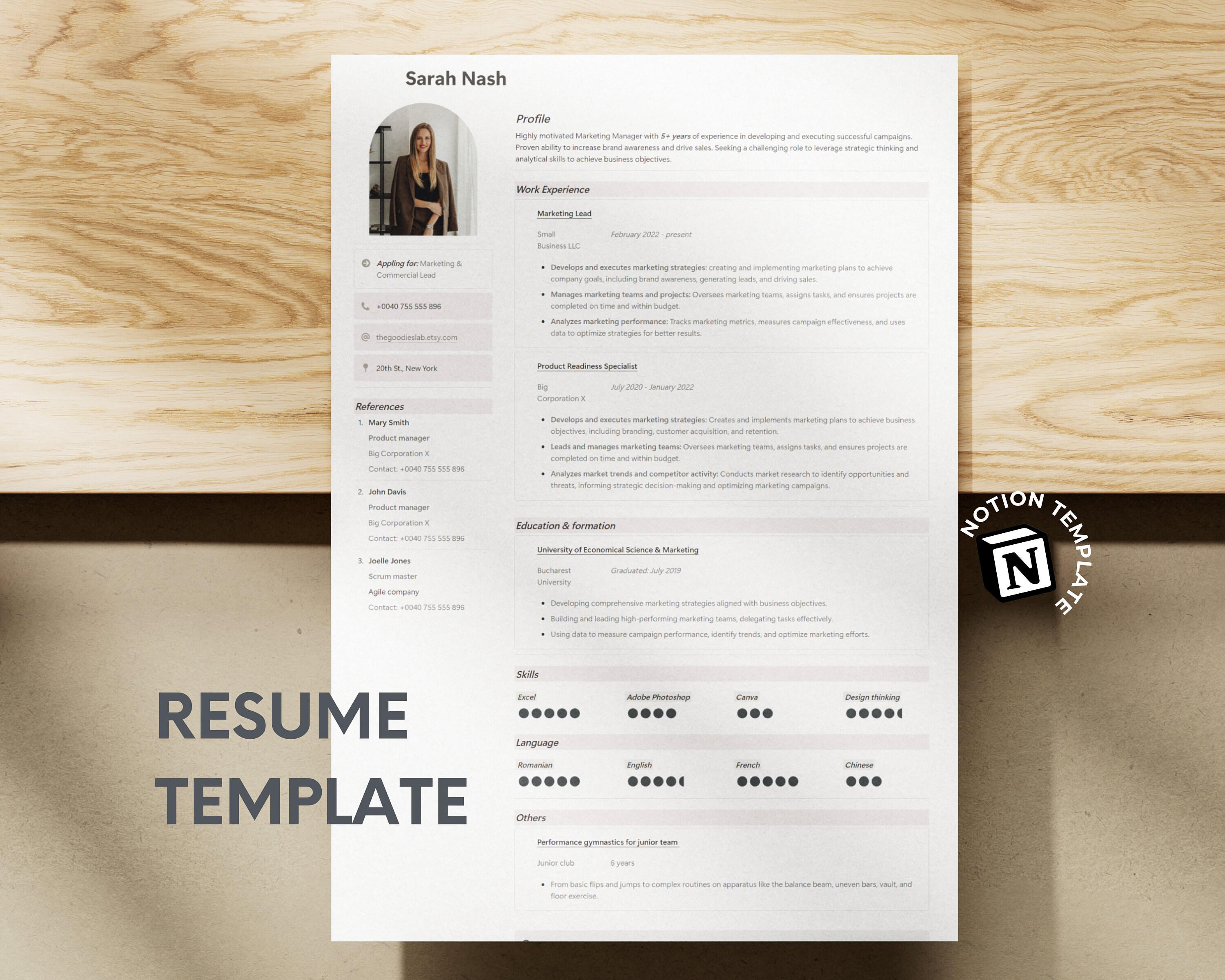 Resume Template Customizable Resume CV Notion Template Digital Download ...
