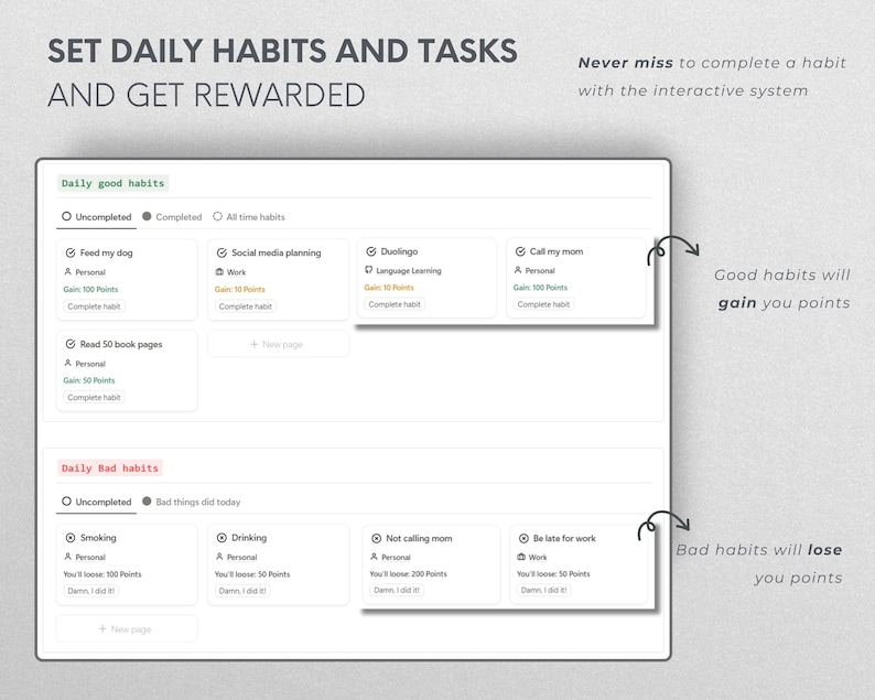 Notion Habit Tracker Digital Gamified Template Productivity Planner ...