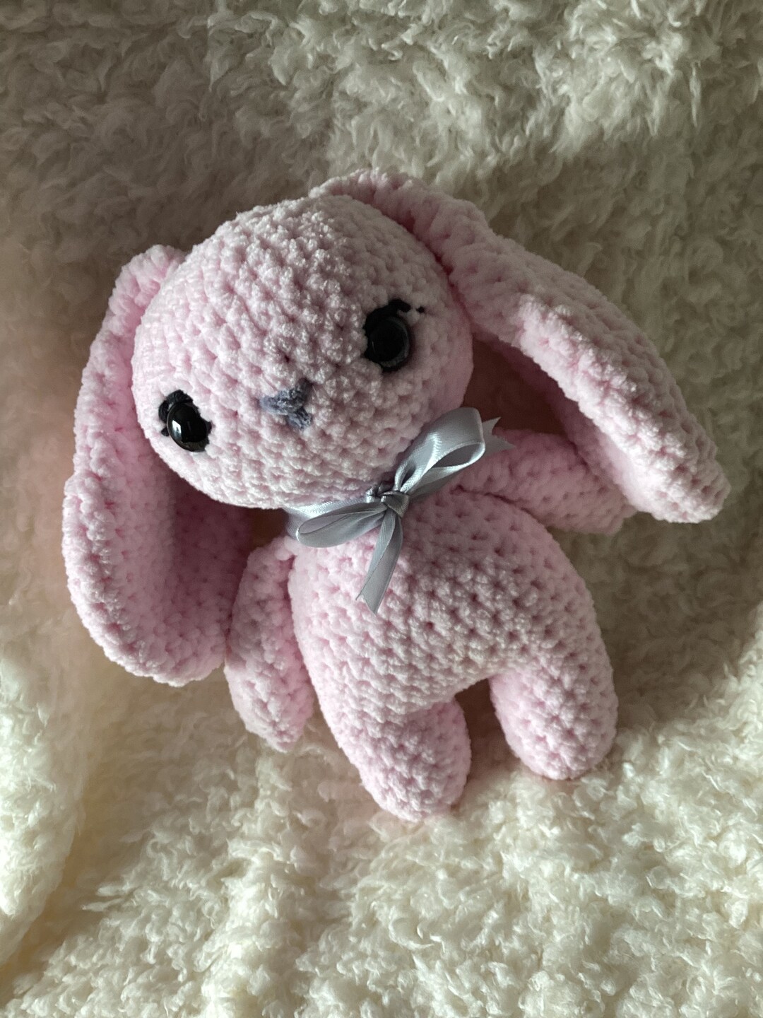 Crocheted Chenille Pale Pink Bunny - Etsy UK