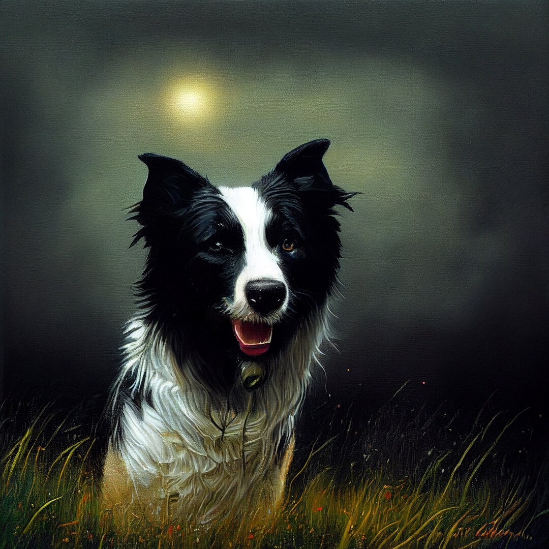 Border Collie Digital Art Print Download Moody Pet Portrait - Etsy