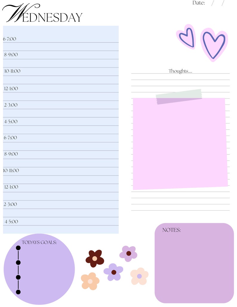Pink Purple Floral Daily Planner Template - Etsy