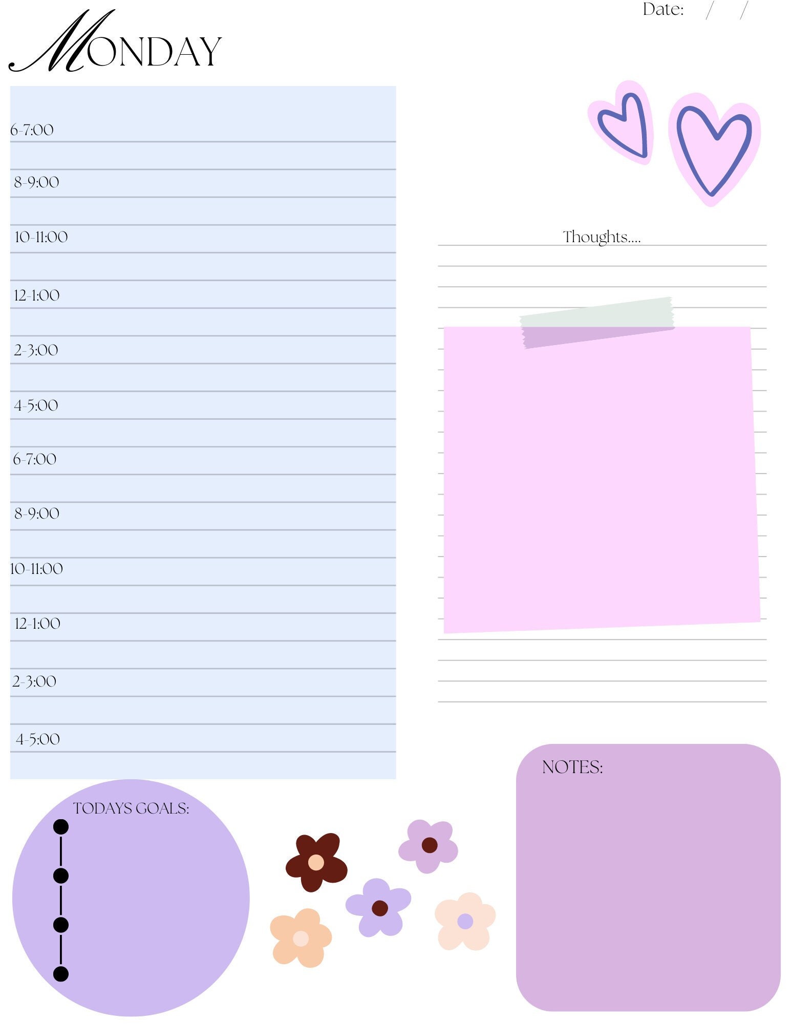 Pink Purple Floral Daily Planner Template - Etsy