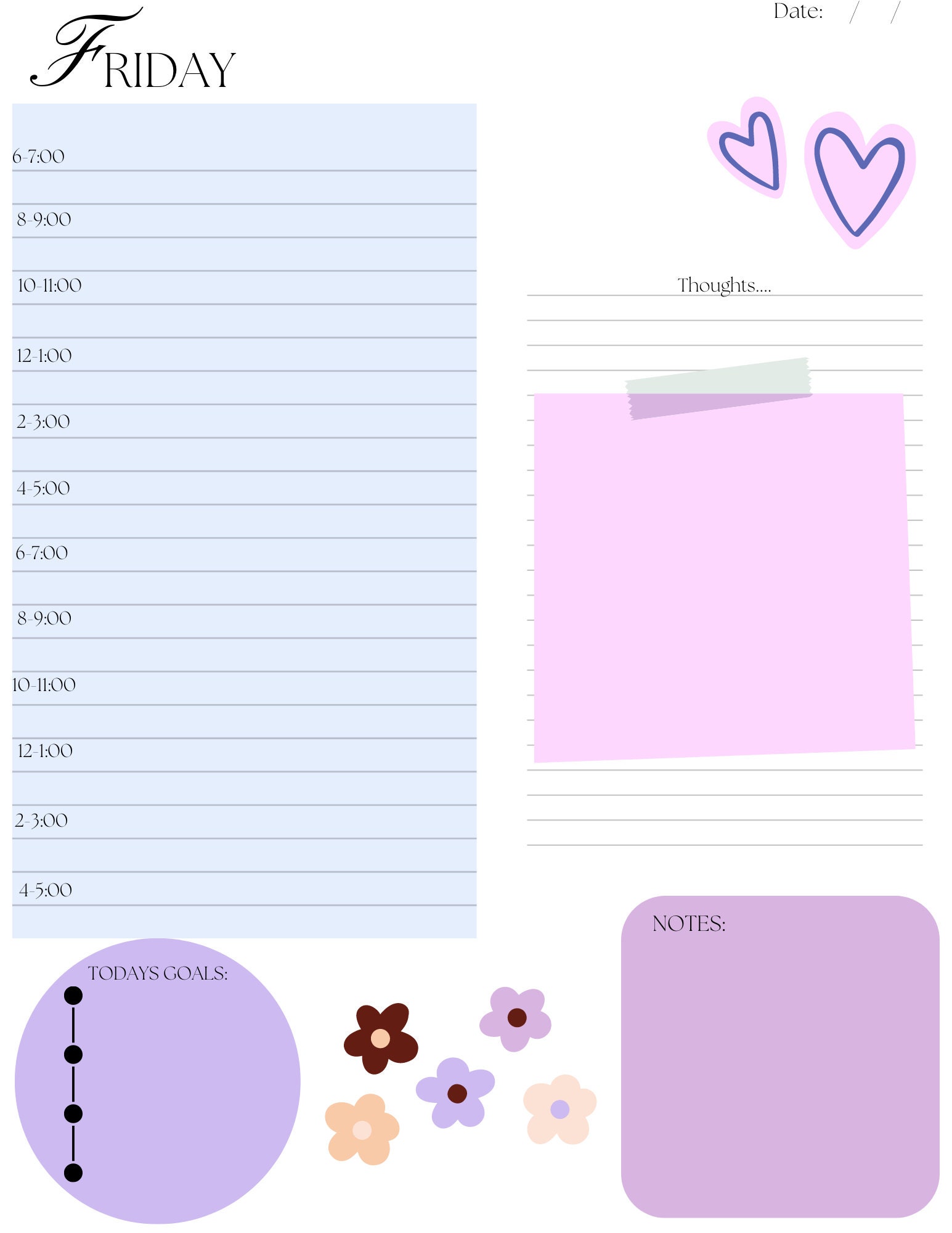 Pink Purple Floral Daily Planner Template - Etsy
