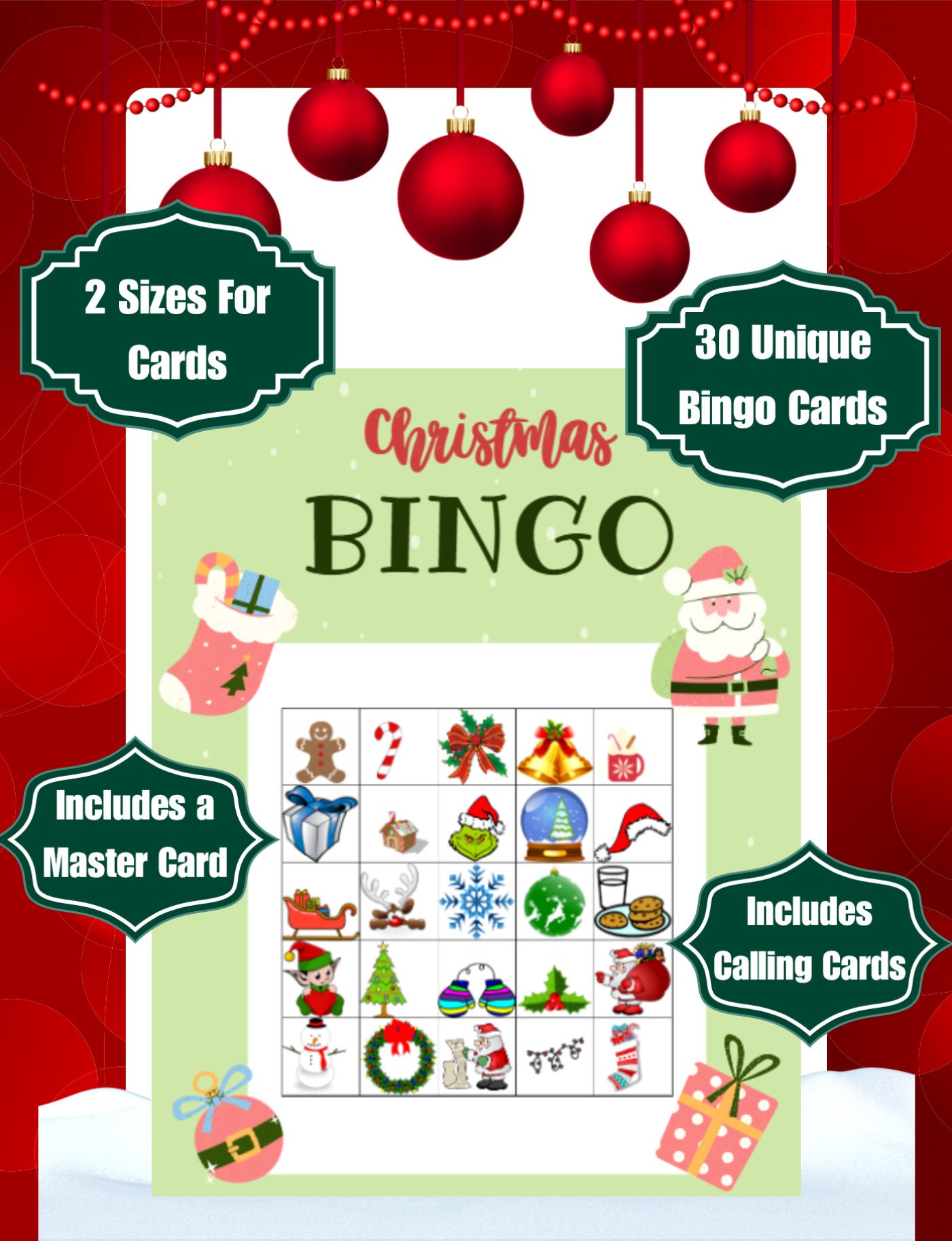 Christmas Bingo Cards, 30 Unique Bingo Cards, Printable Christmas Bingo ...