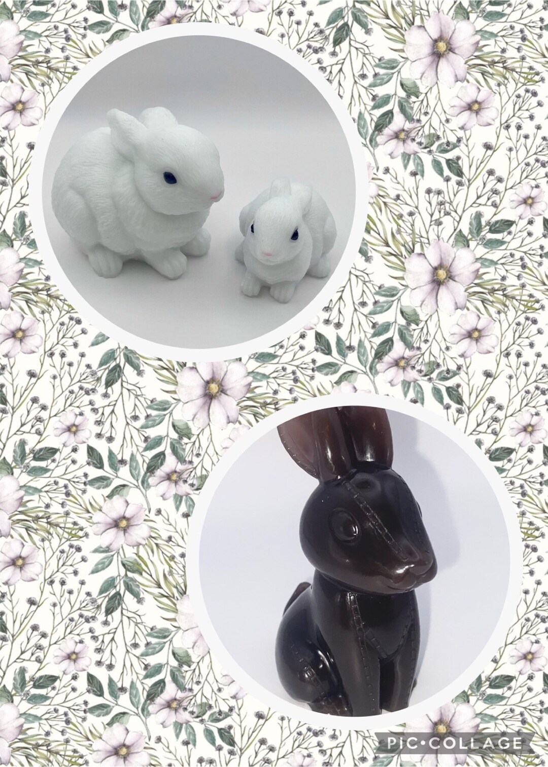 White Rabbits and Chocolate Bunny - Decor Figure - Easter Spring ...