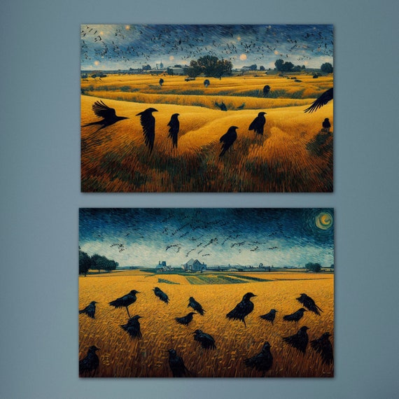 Van Gogh Wheatfield With Crows Set of 2 Original Art Inspired - Etsy
