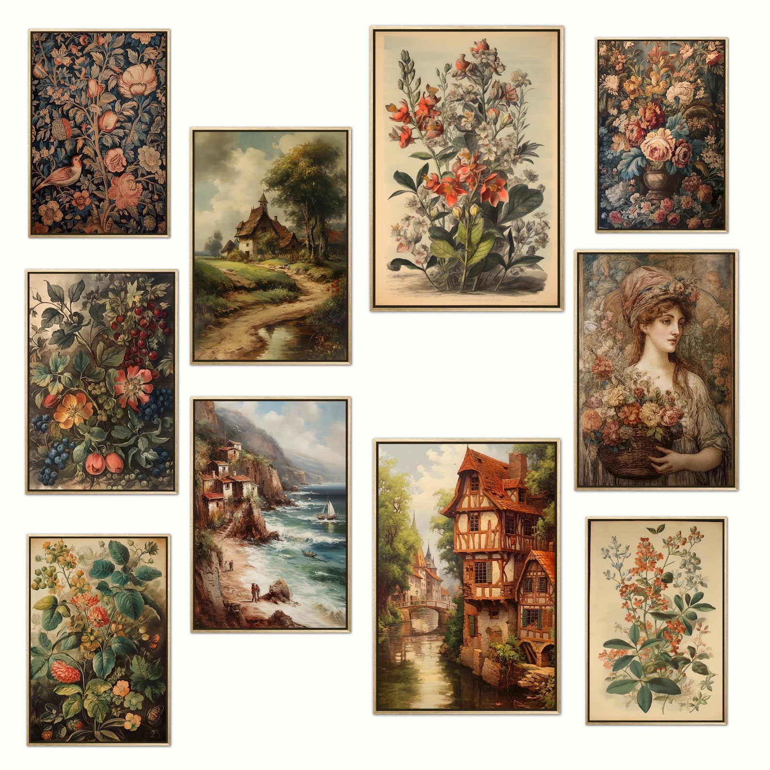 Printable Vintage Gallery Wall Art SET of 10 Antique Prints Warm ...